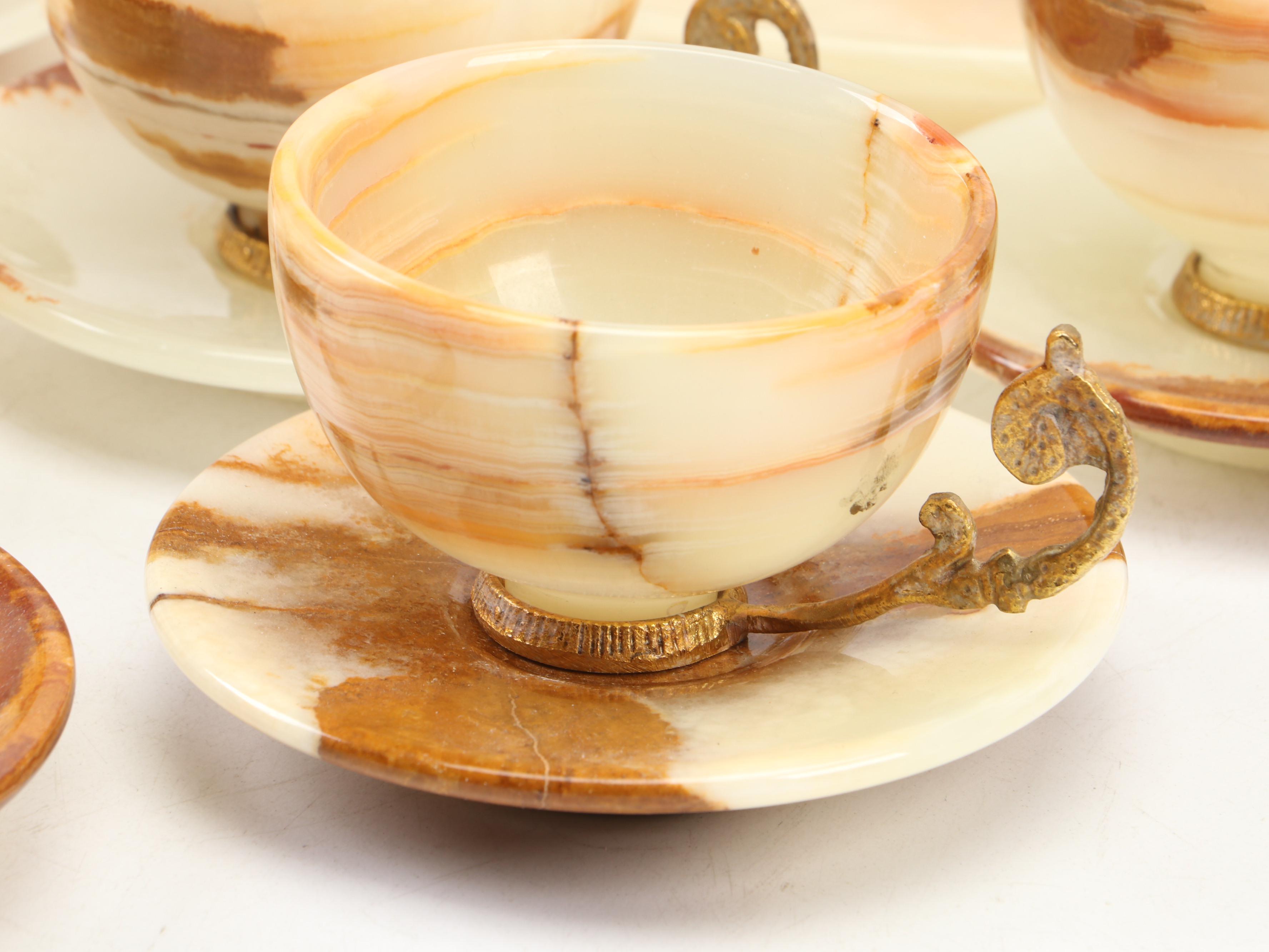 Banded Calcite Decanter, Cordials, Teacups, Saucers, and Platters | EBTH