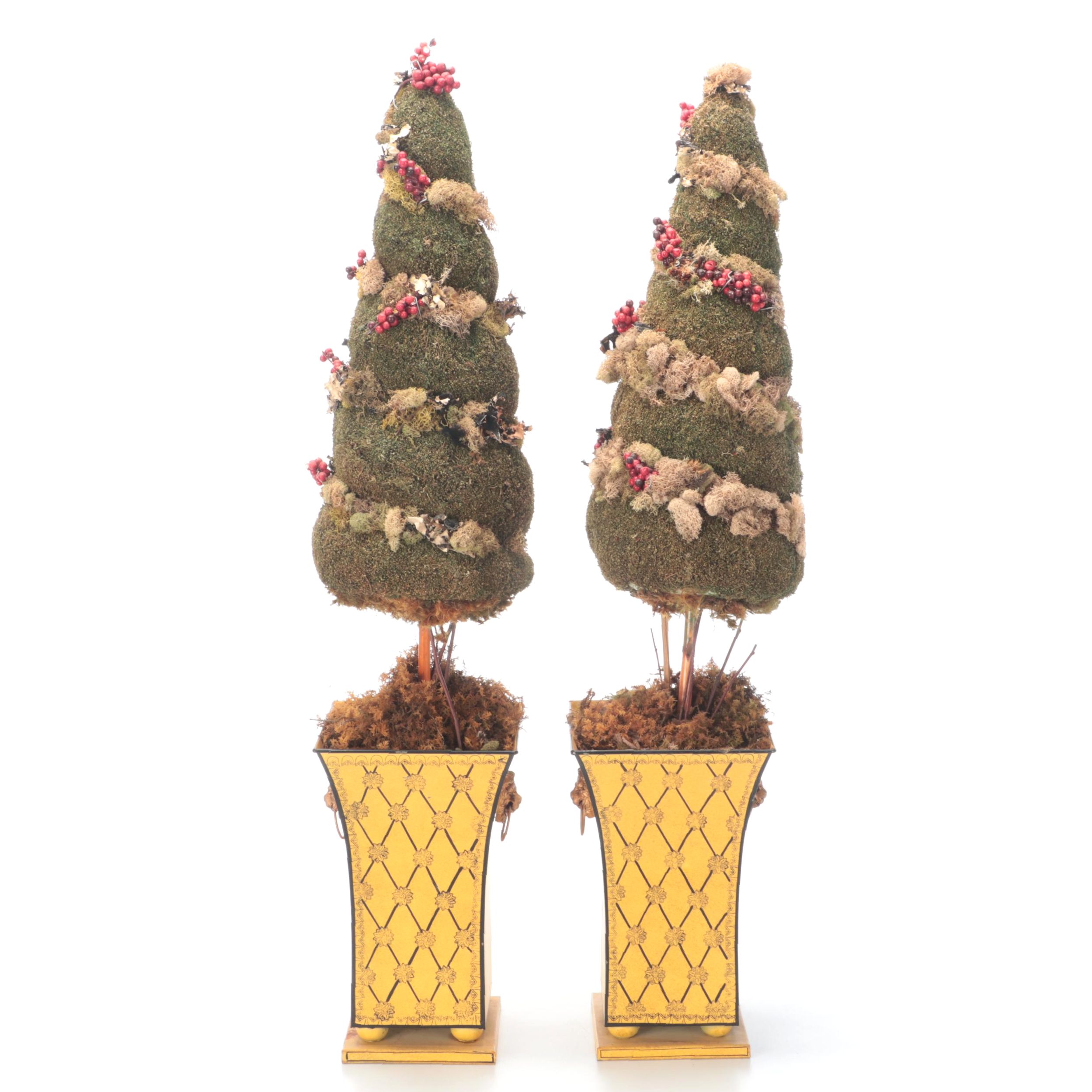 Christmas Themed Faux Topiaries in Toleware Planters | EBTH
