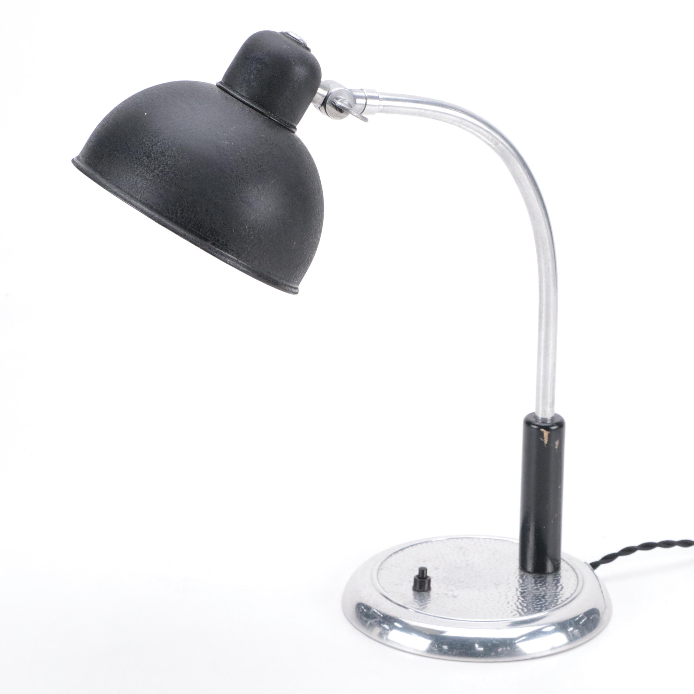 Art Deco Style Clock with Gooseneck Metal Task Lamp Attributed to ...