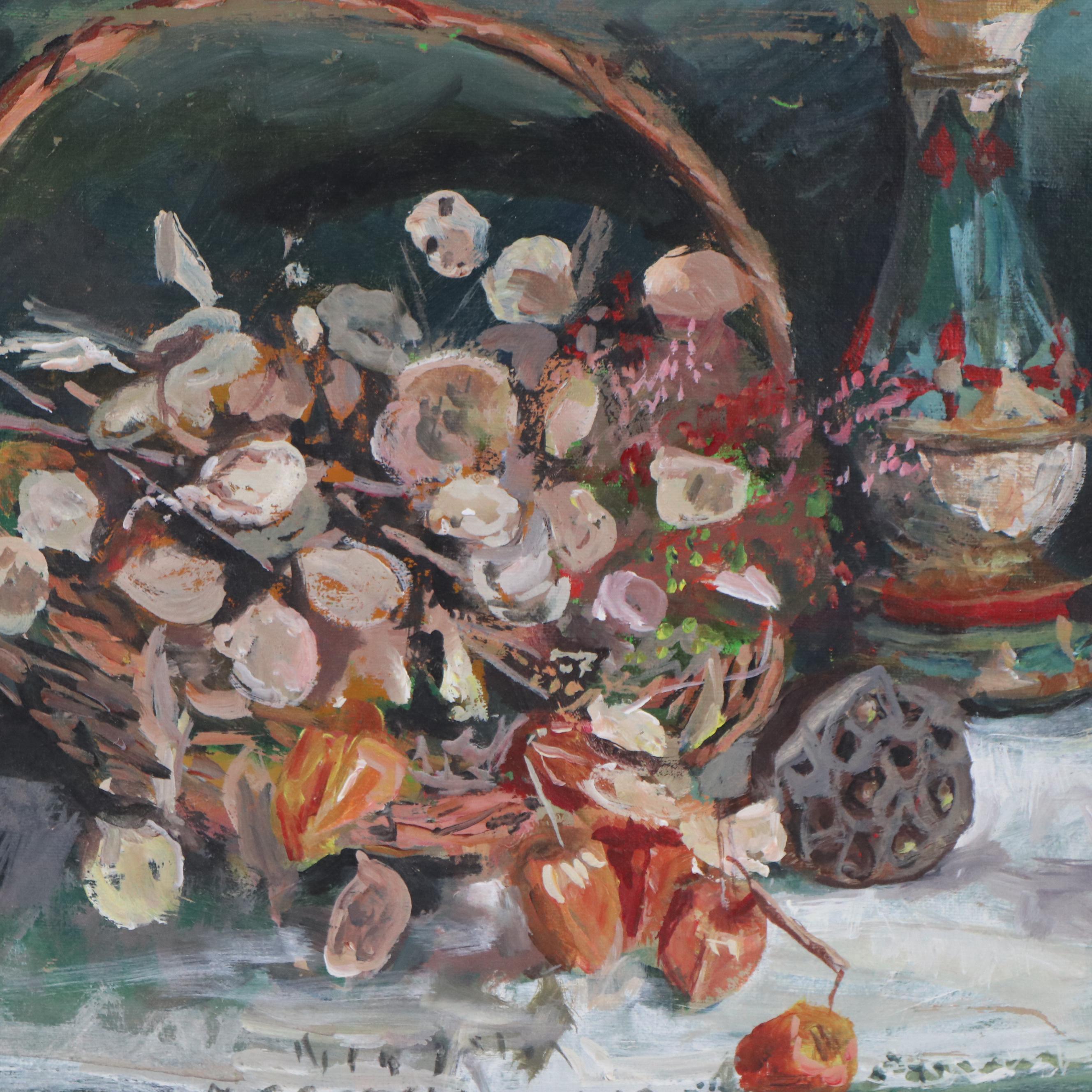 Mai Hoffer Still Life Oil Painting "Money-Tree Bouquet," Mid–Late 20th ...