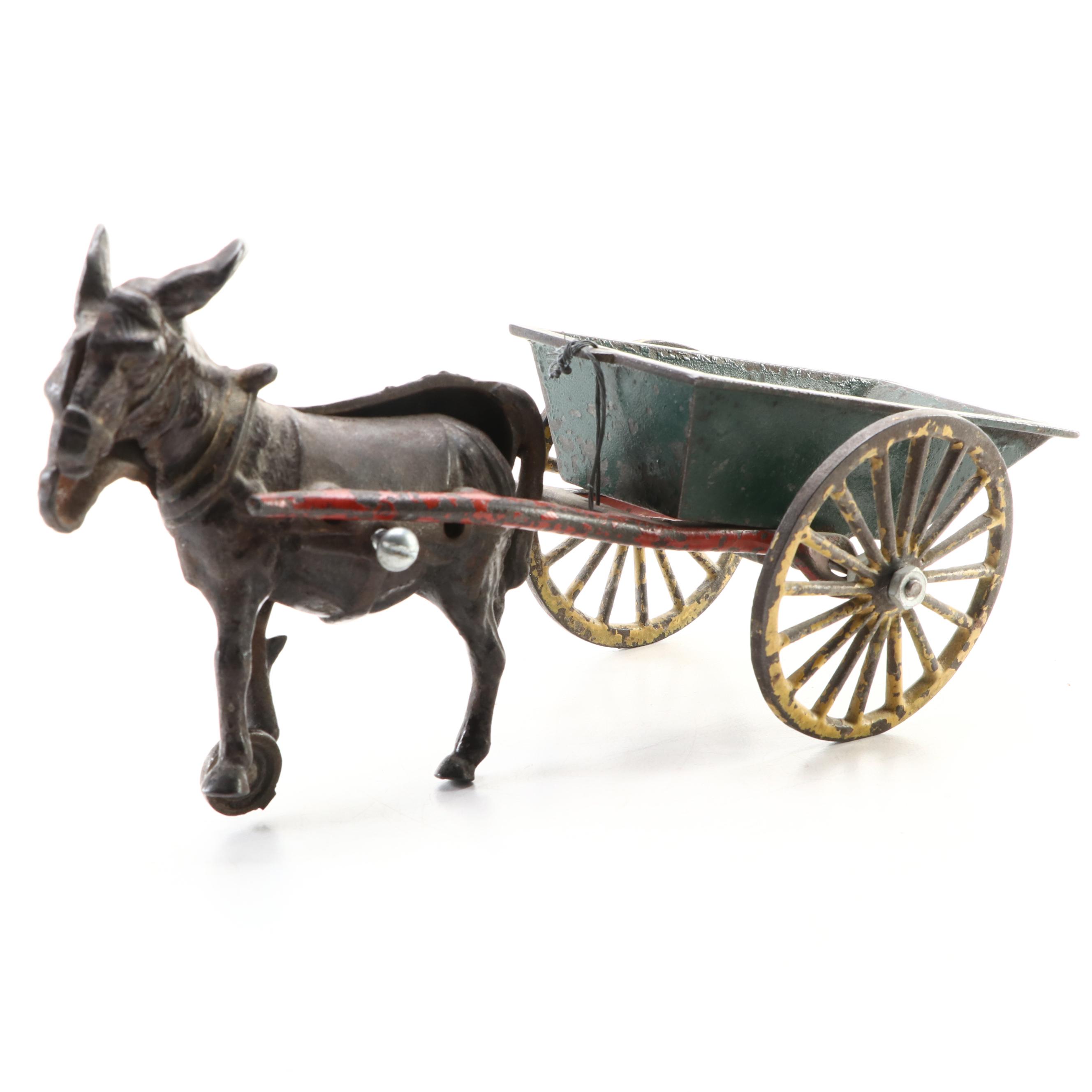 Cast Iron Donkey and Cart Toy with Other Wooden Novelty Cigarette ...
