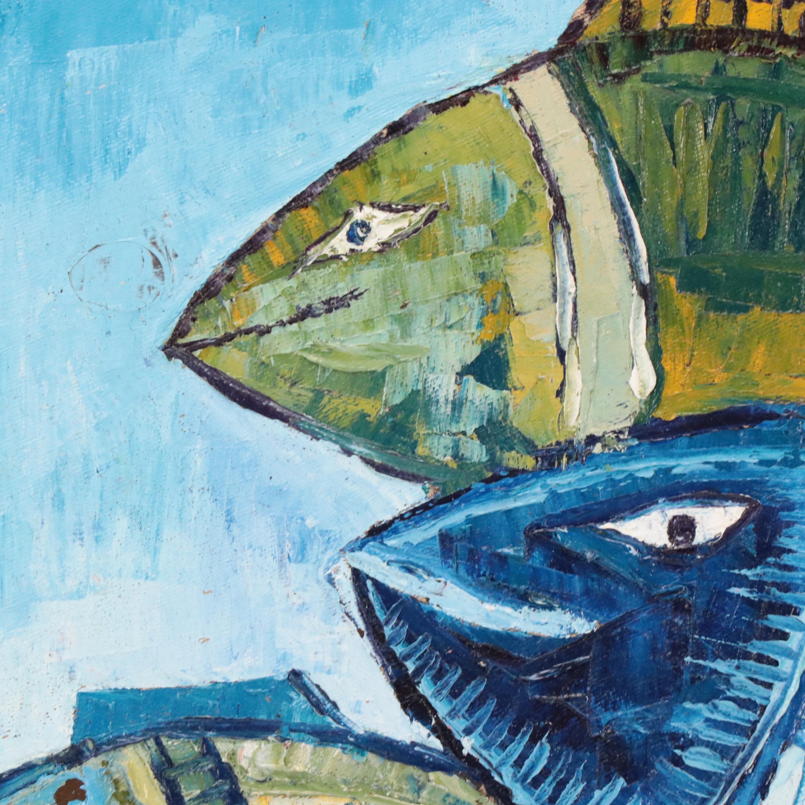 Bayo Ogundele Stylized Mixed Media Painting "Fishes," 2022 | EBTH