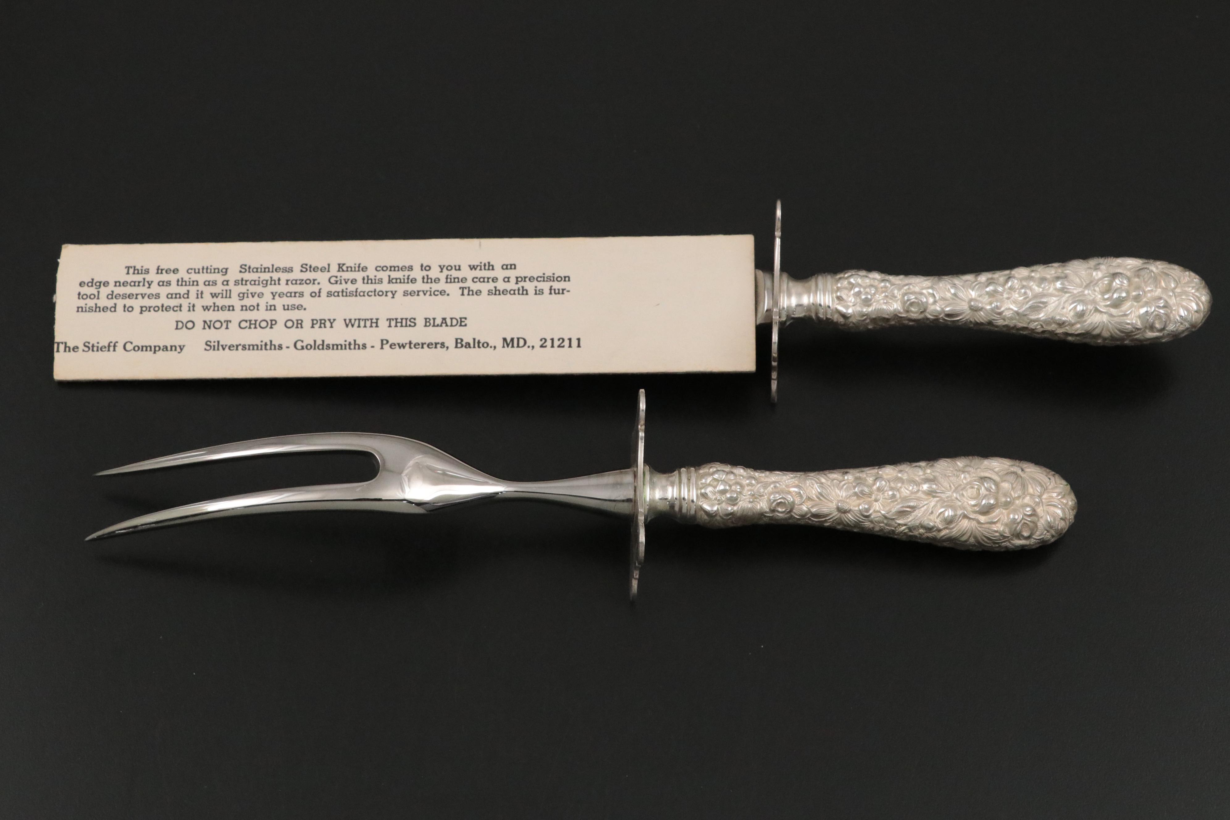 Stieff "Stieff Rose" Sterling Silver Handled Carving Set | EBTH