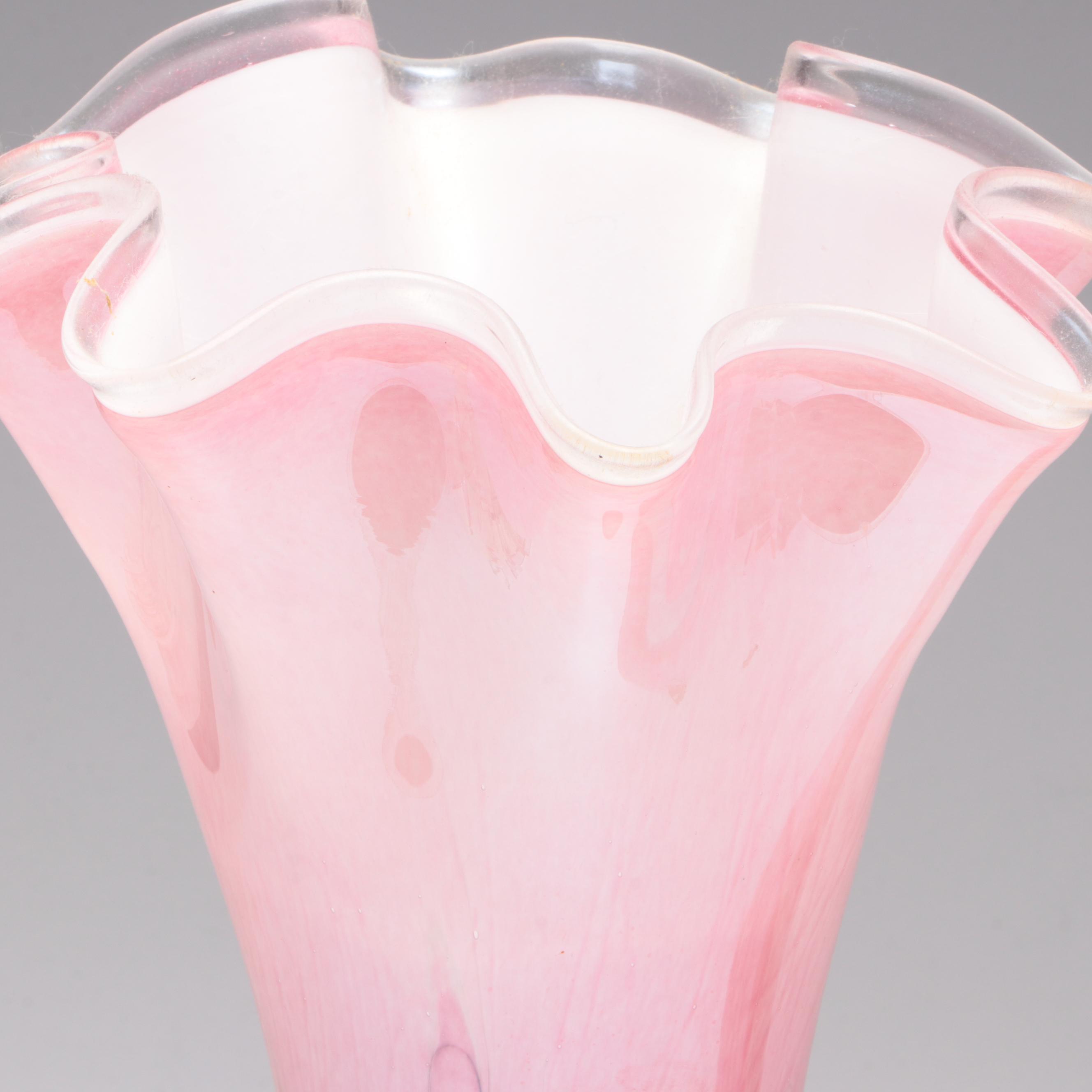 Murano Style Pink Cased Glass Ruffle Vases | EBTH
