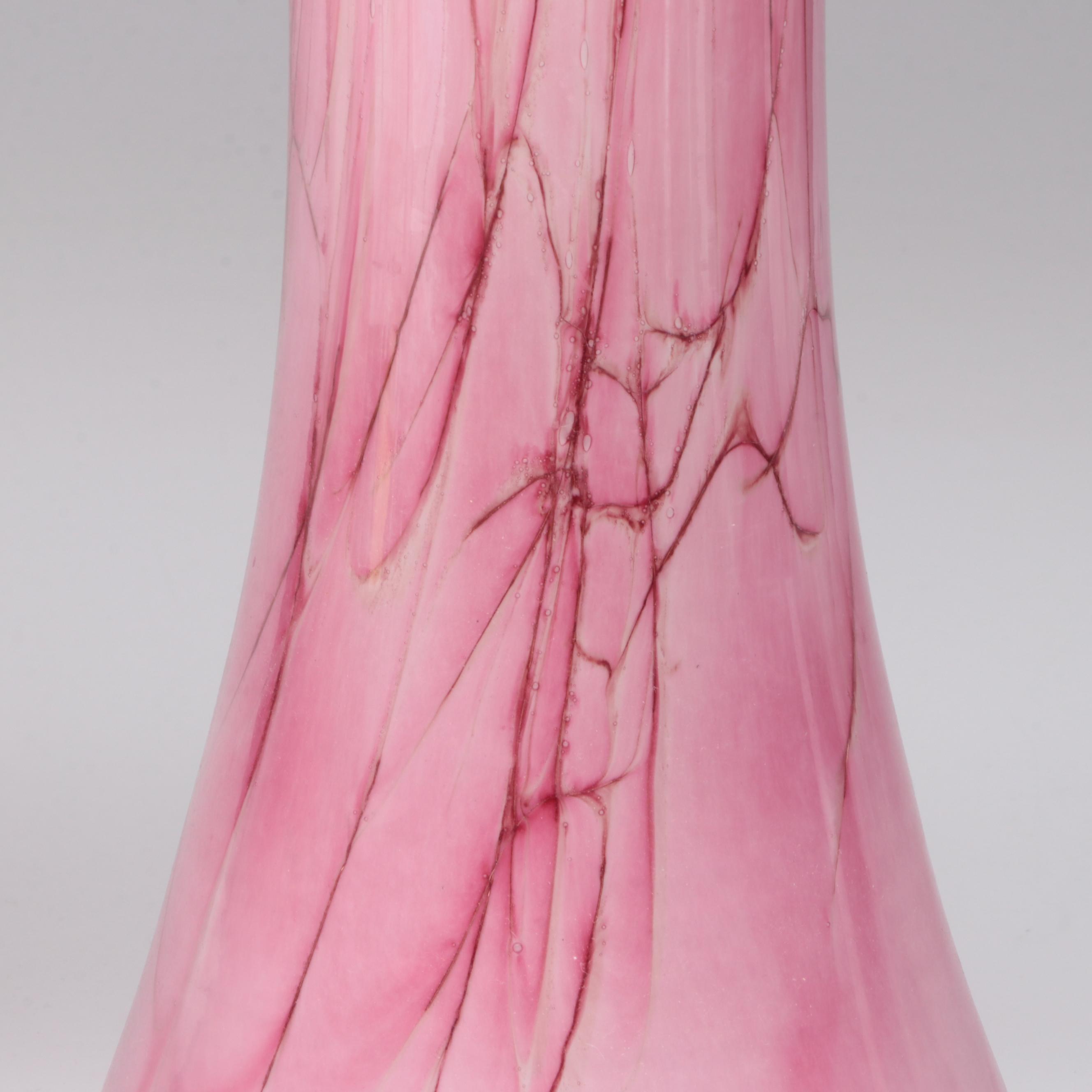 Murano Style Pink Cased Glass Ruffle Vases | EBTH