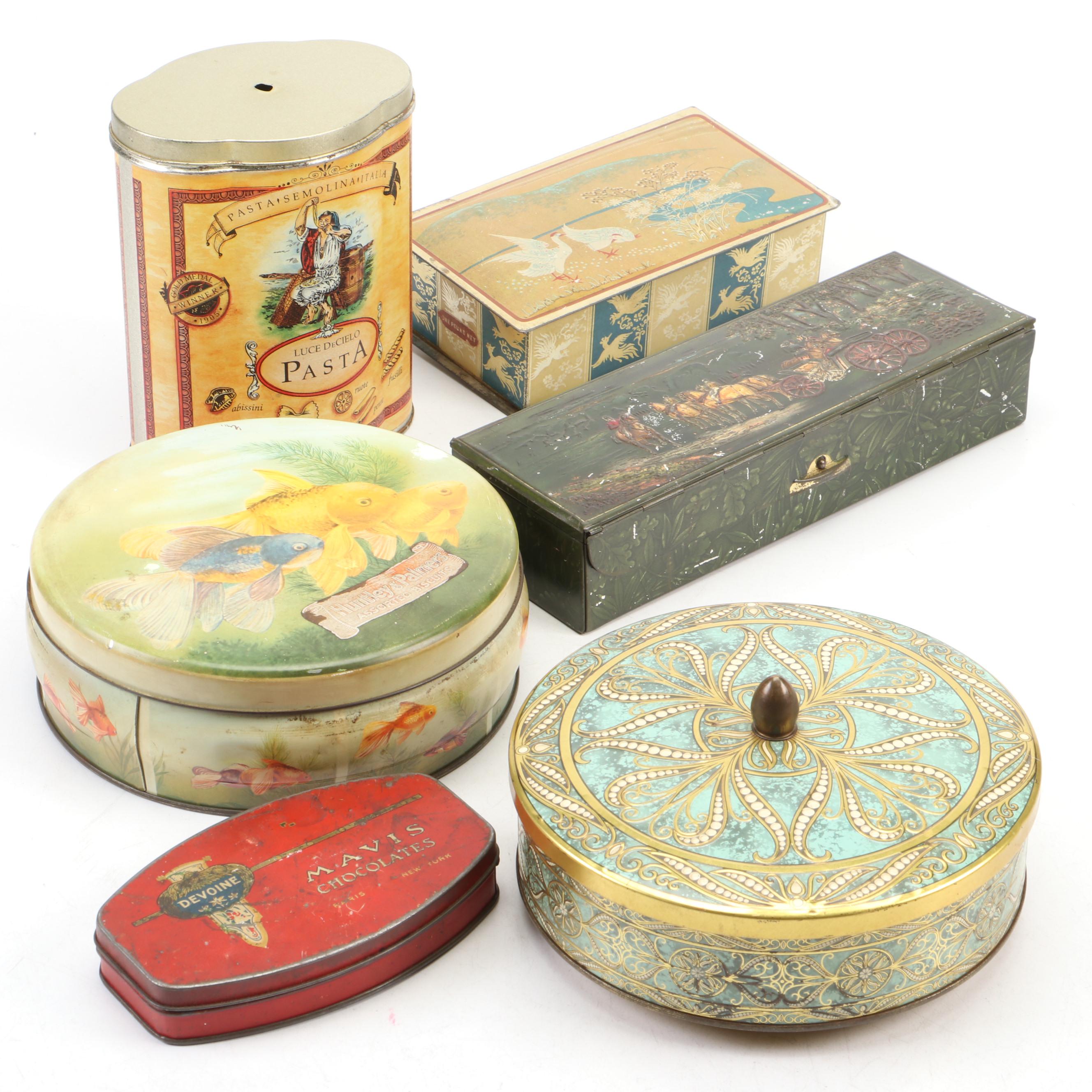 Huntley & Palmer's Embossed Tin Biscuit Box with Other Tin Litho Food ...