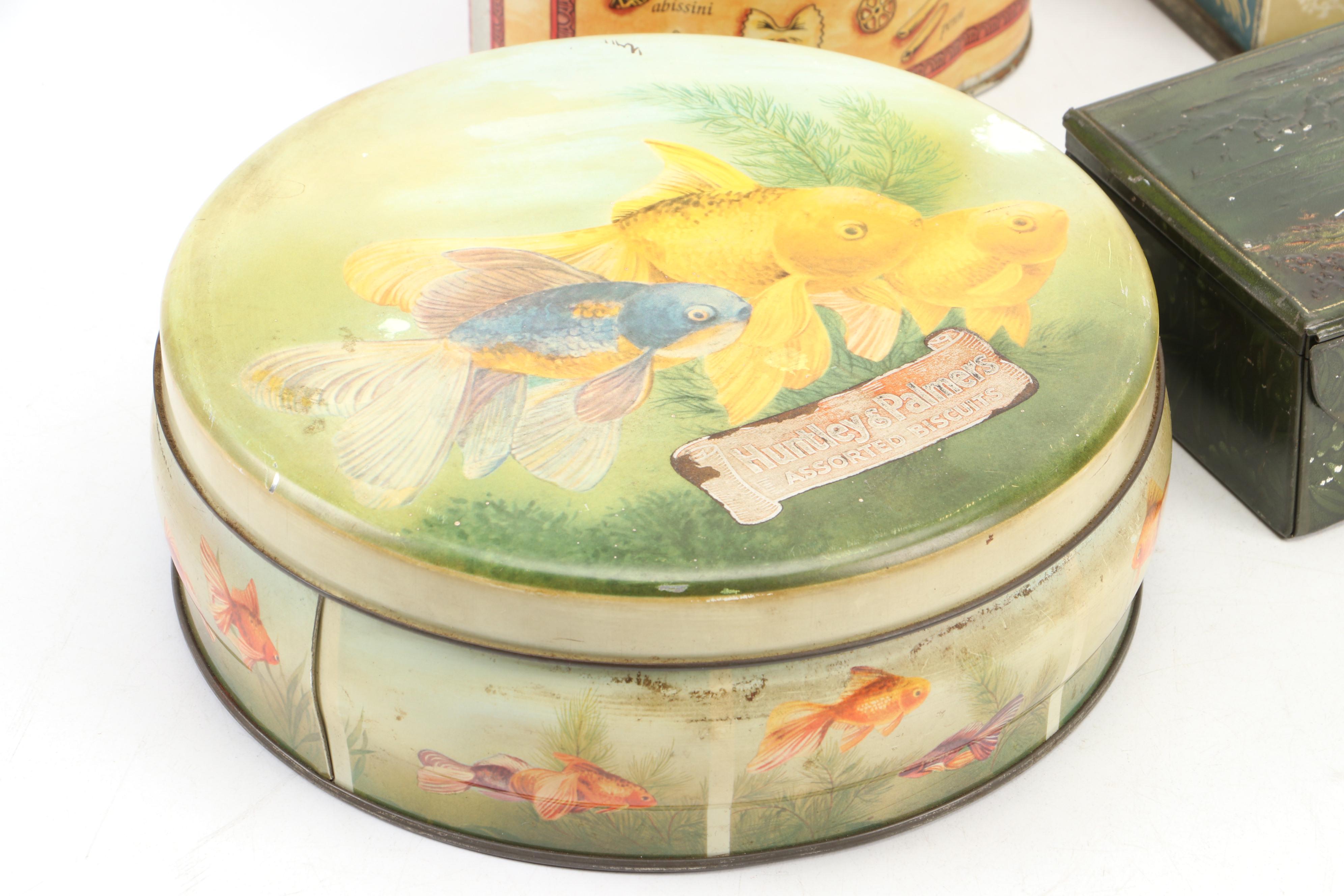 Huntley & Palmer's Embossed Tin Biscuit Box with Other Tin Litho Food ...