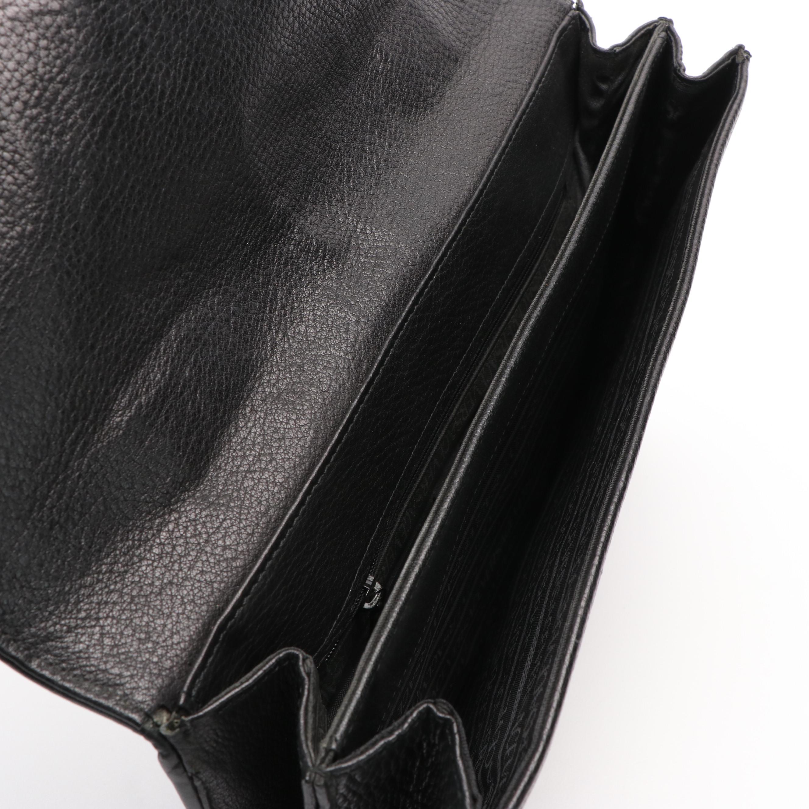 Gianni Versace Sun Embossed Logo Black Leather Briefcase | EBTH