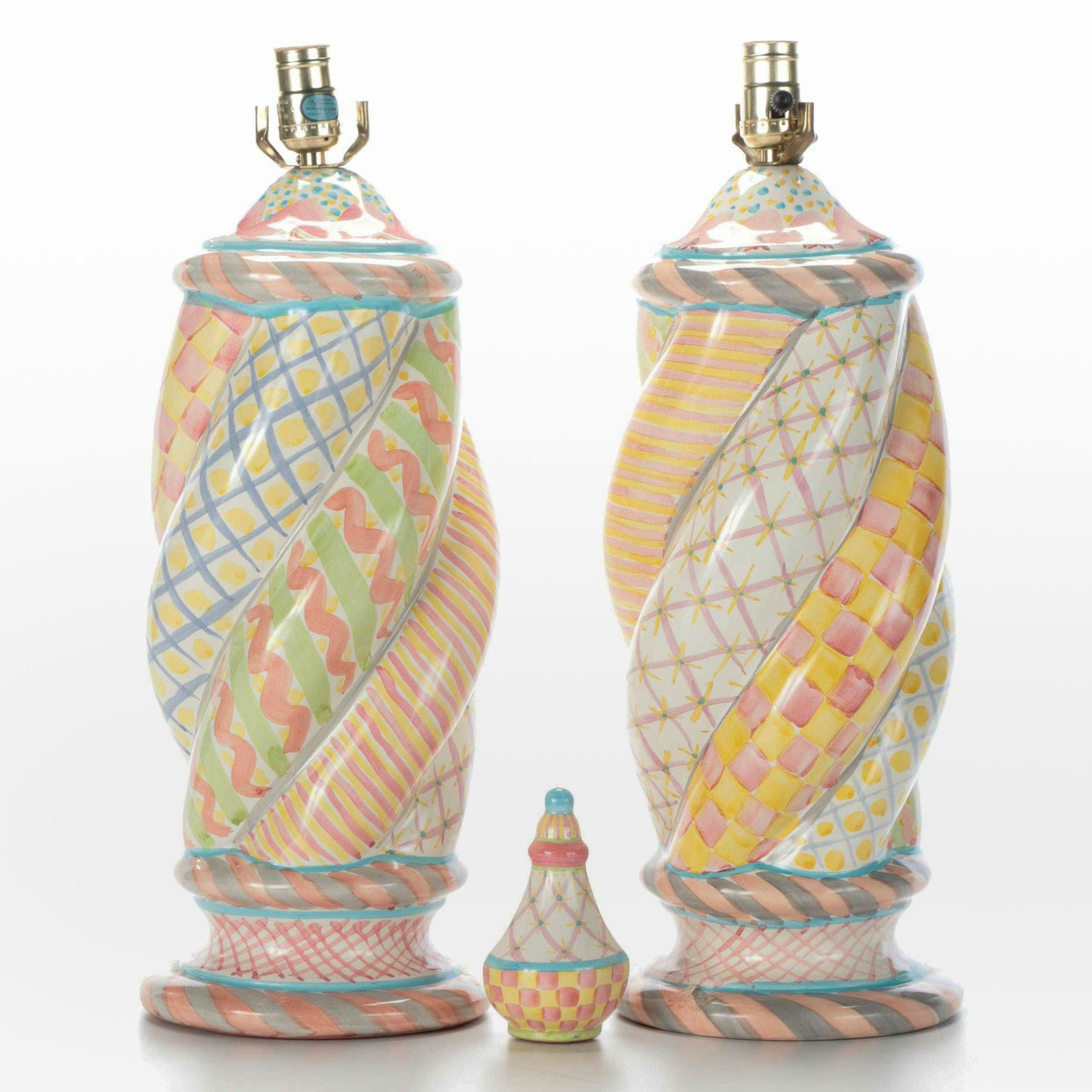 MacKenzie-Childs Pottery Twisted Column Table Lamps with Finial | EBTH
