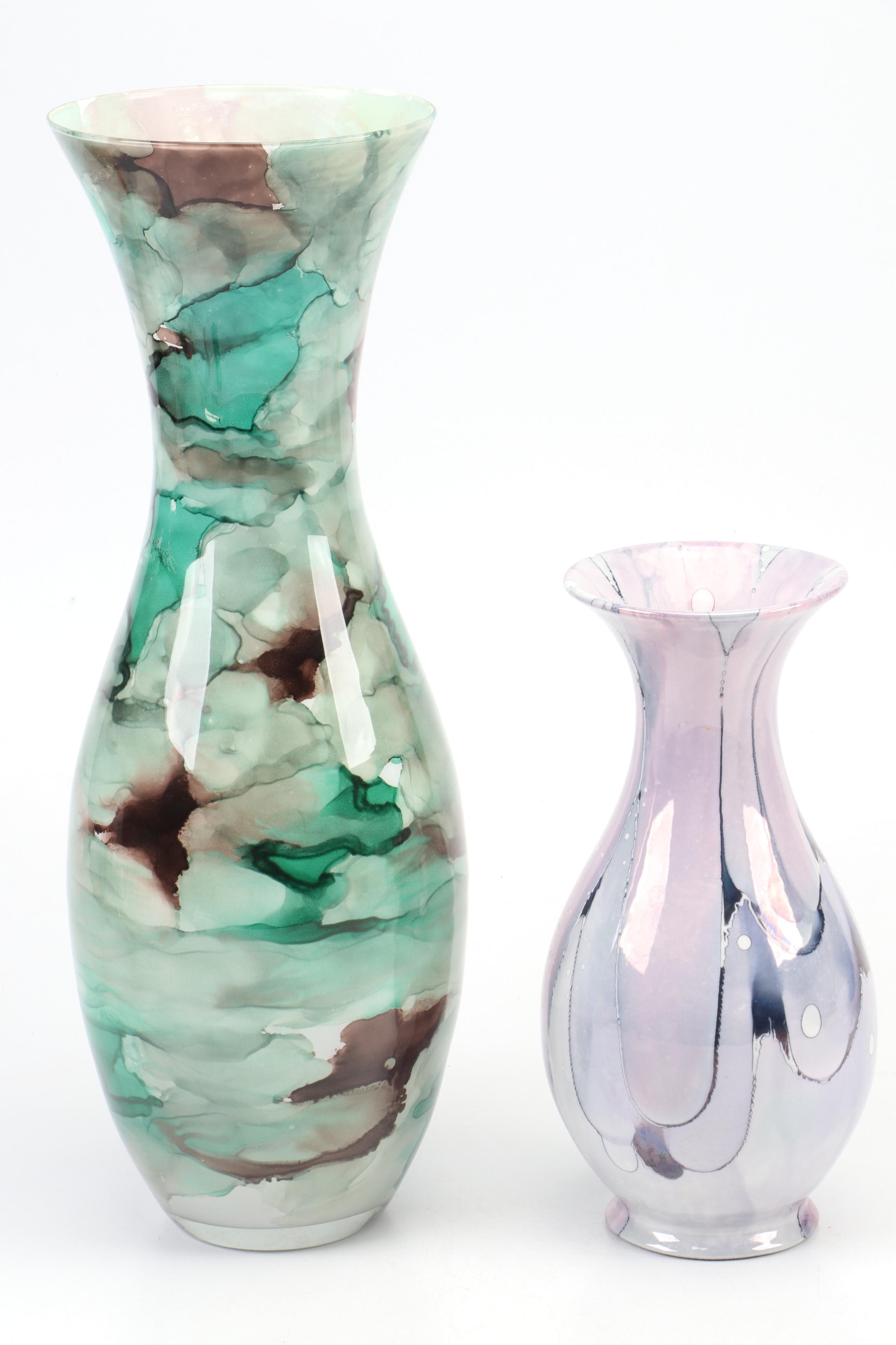 Ceramic Lusterware Vase with Reverse Painted Glass Vase | EBTH