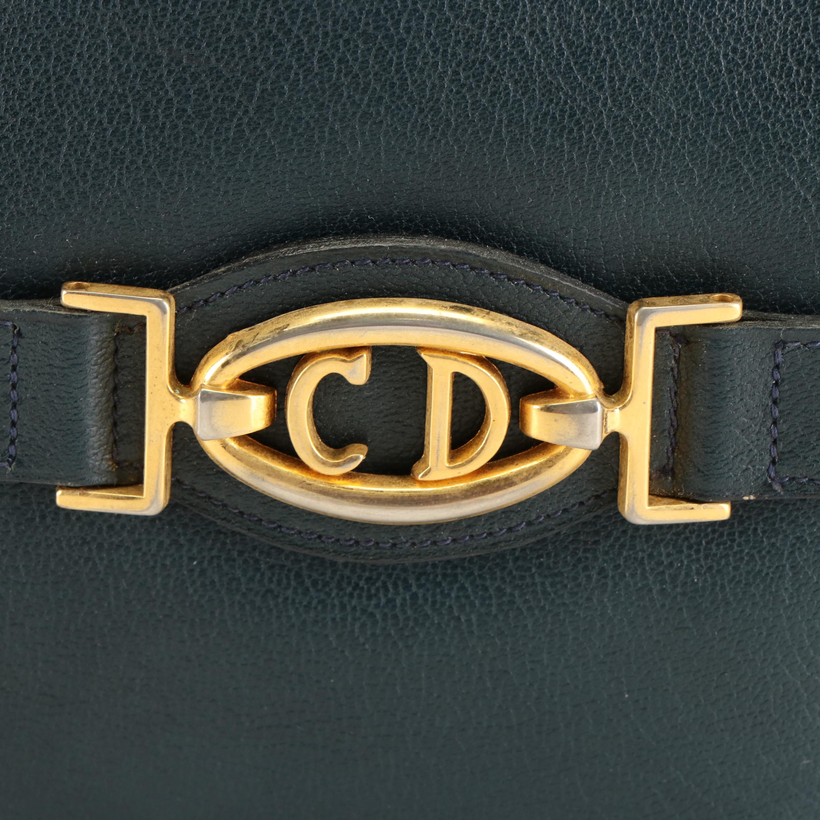 Christian Dior CD logo Navy Blue Leather Shoulder Bag | EBTH