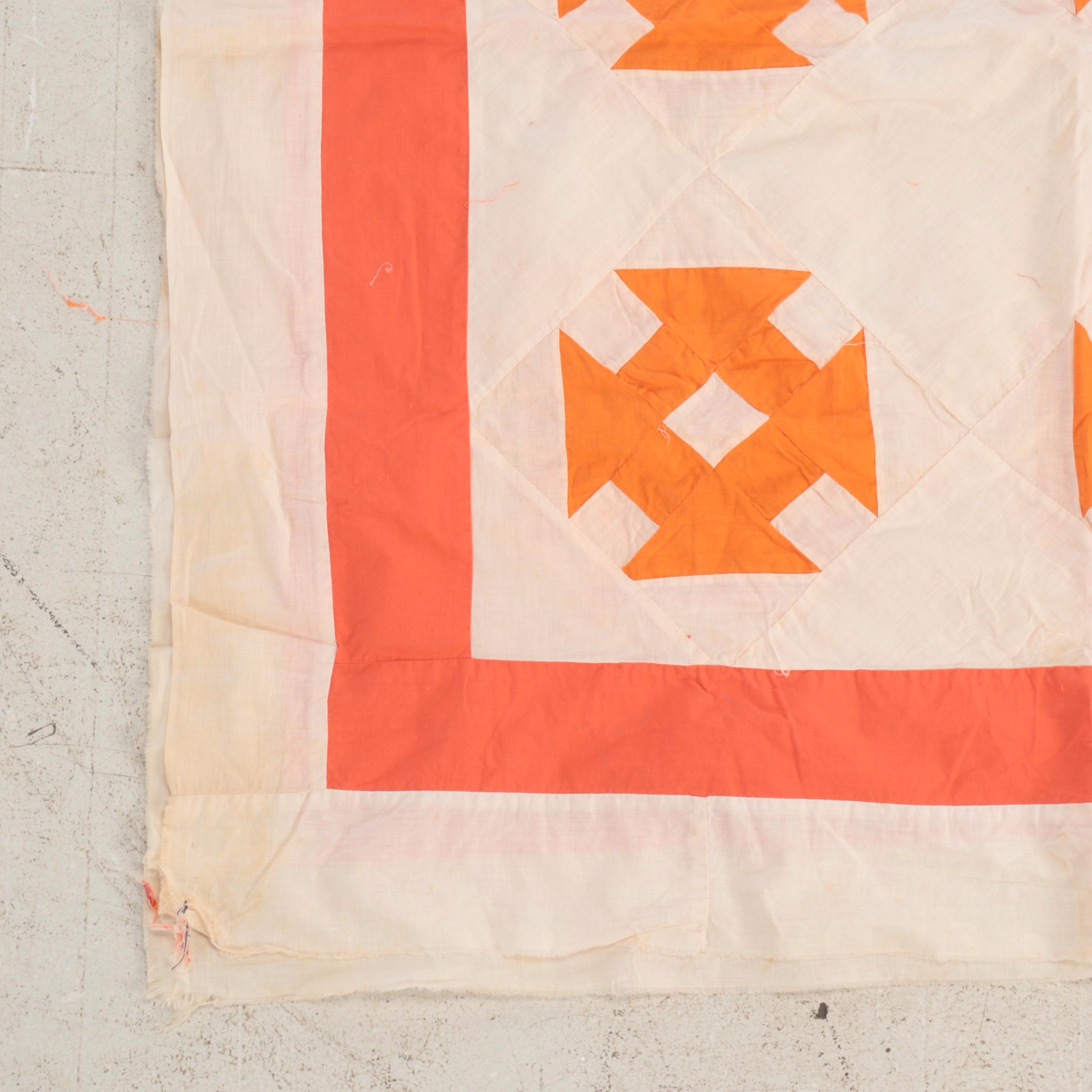 Handmade "Jacob's Ladder" Pieced Quilt Top with "Churn Dash" and Other ...