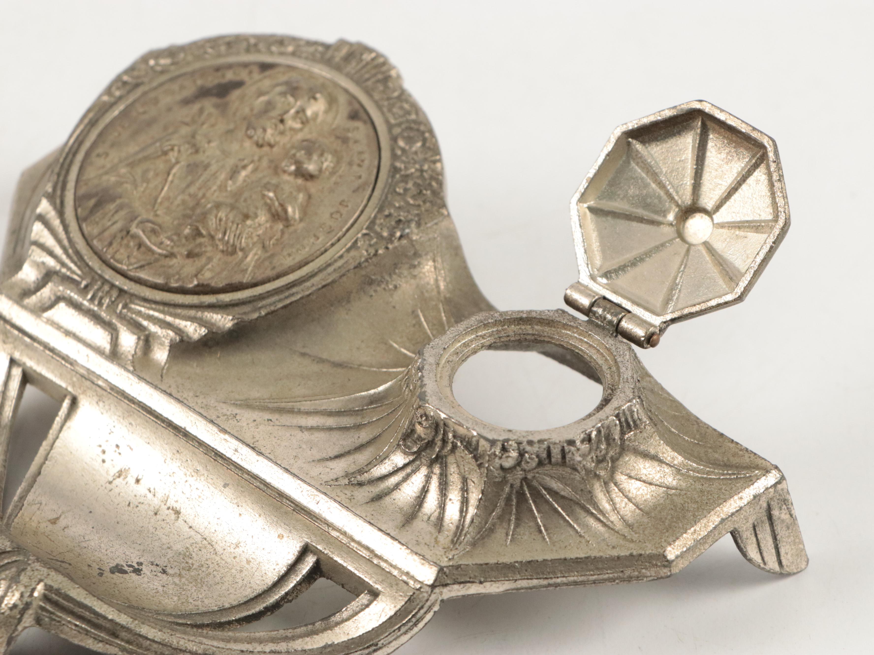 French Art Nouveau Inkwell with Thorens "Brahm's Lullaby" Music Box ...