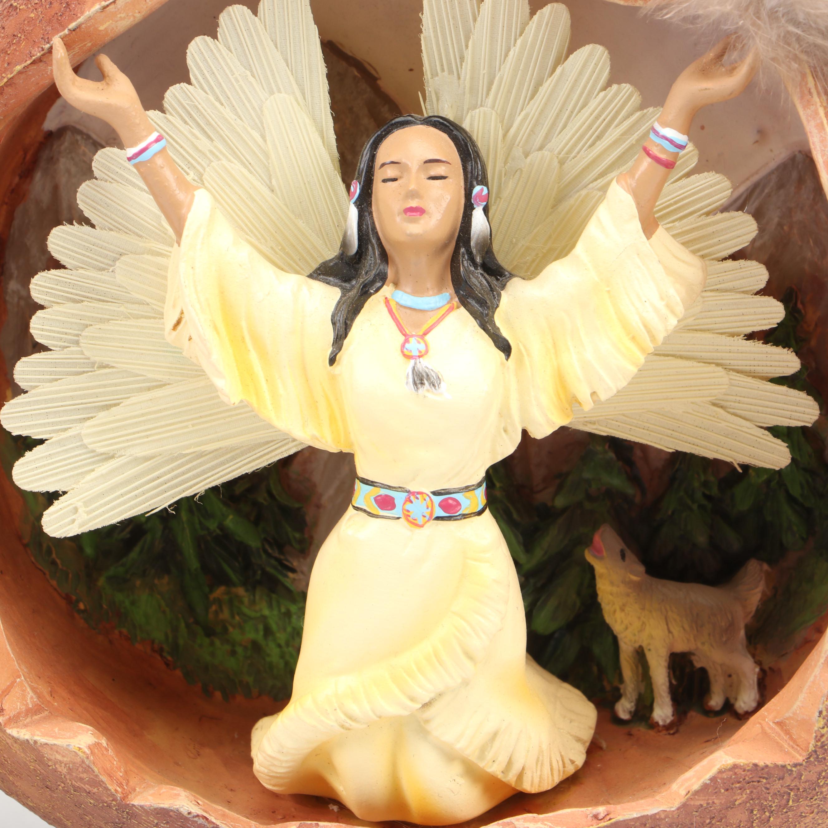 Wood N Wax Native American Candle with Illuminated Angel and Gourd ...