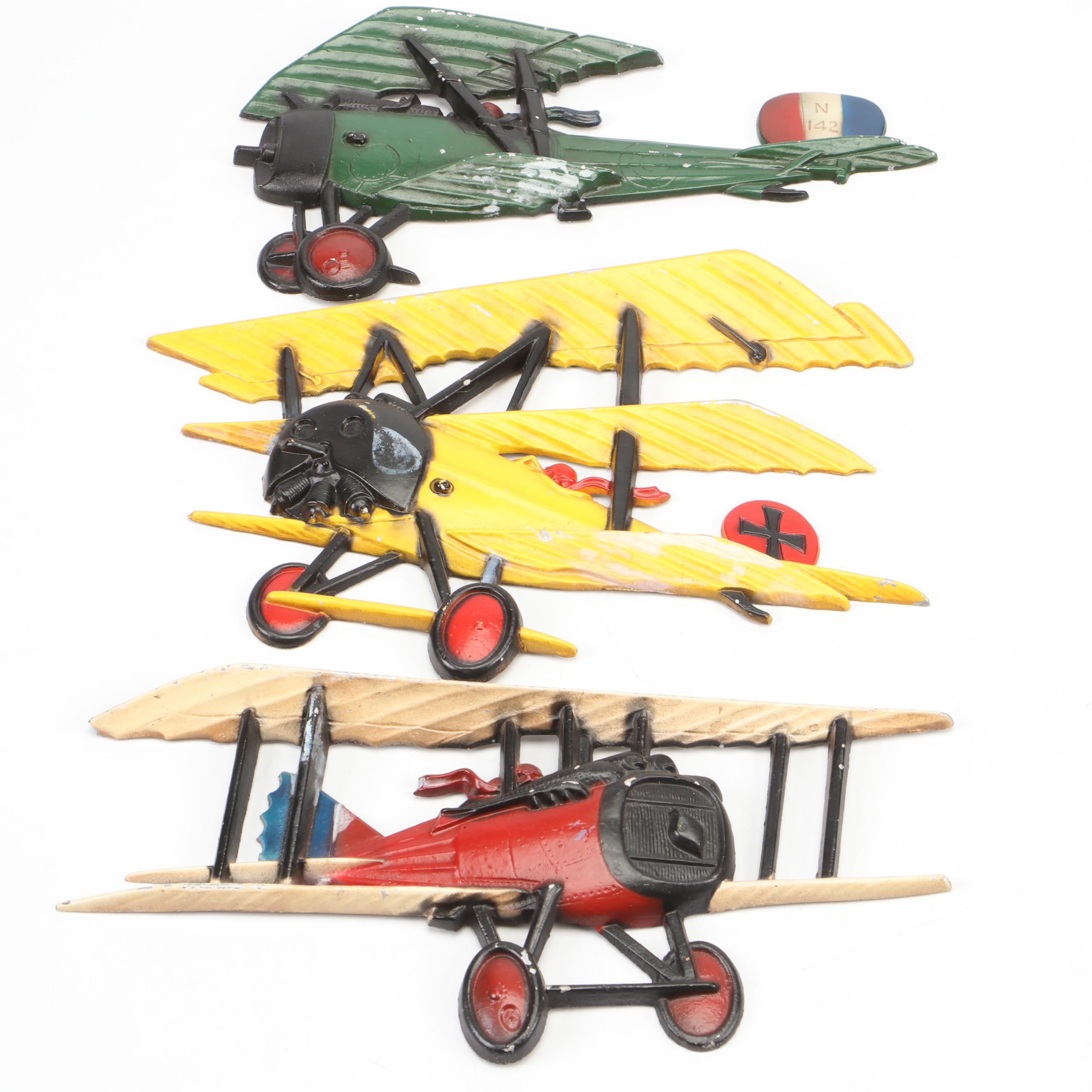 Homco Painted Cast Metal WWI Era Airplane Wall Plaques | EBTH