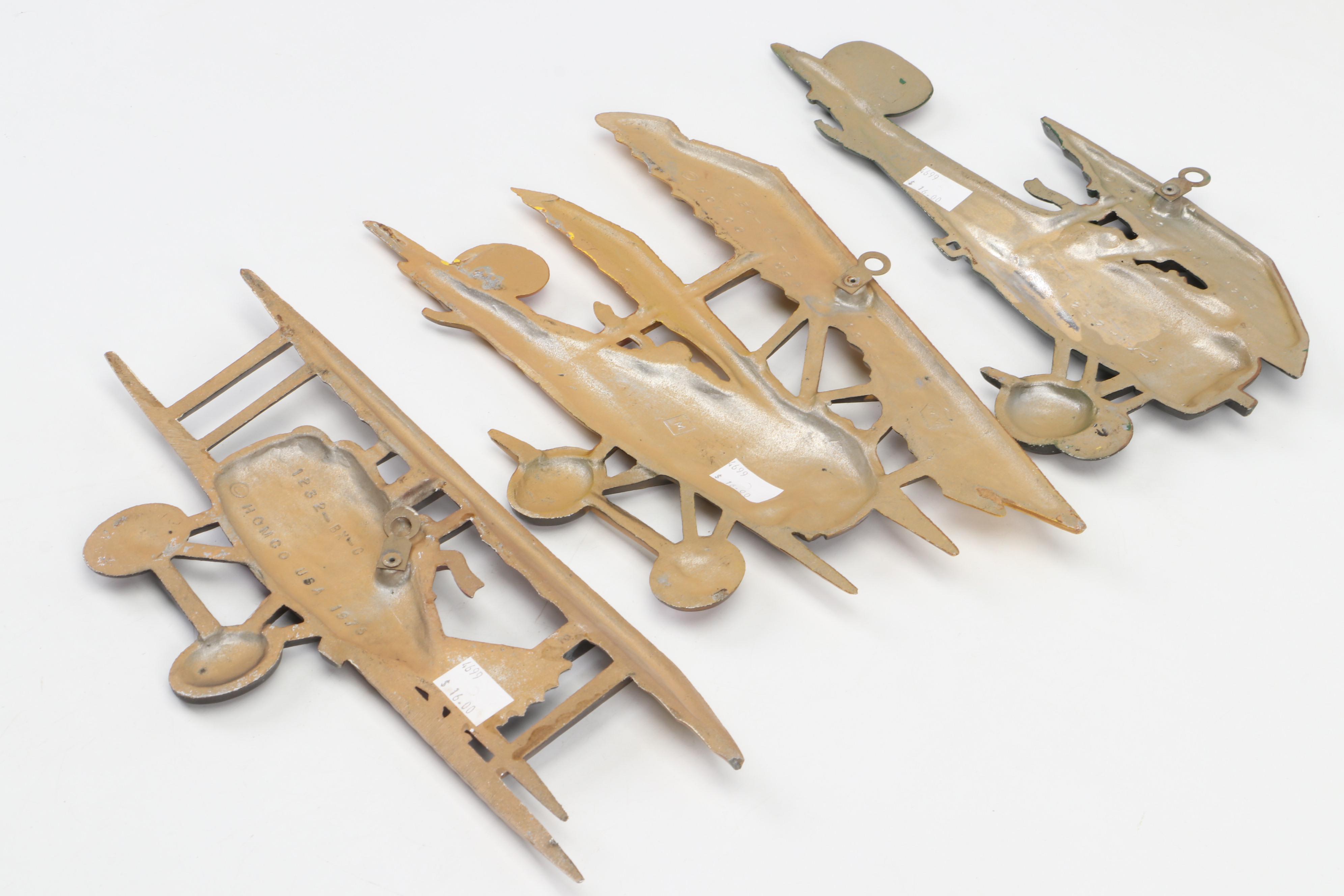Homco Painted Cast Metal WWI Era Airplane Wall Plaques | EBTH