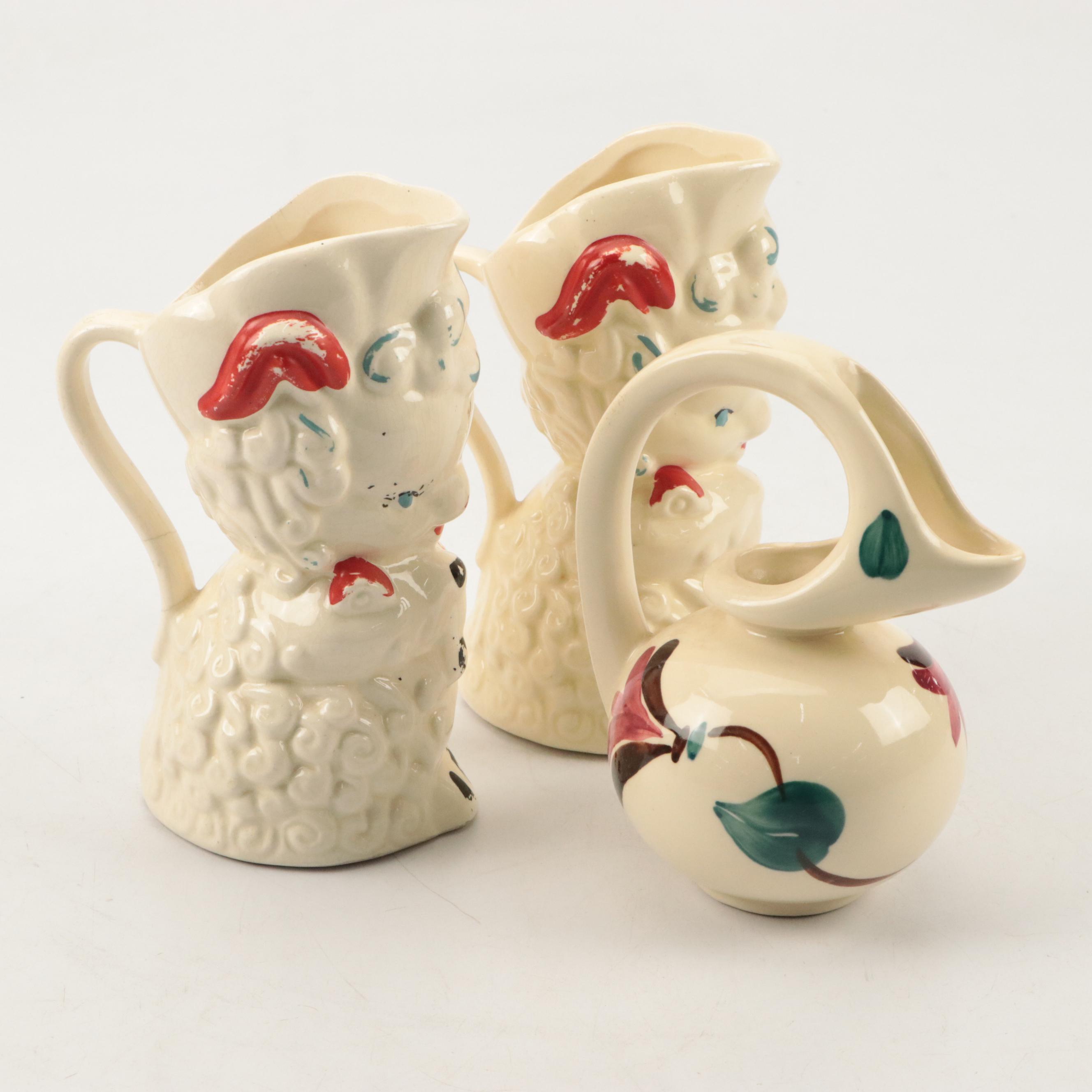 Purinton "Ivy Red Blossom" Slipware Honey Jug with Shawnee Pottery Lamb ...