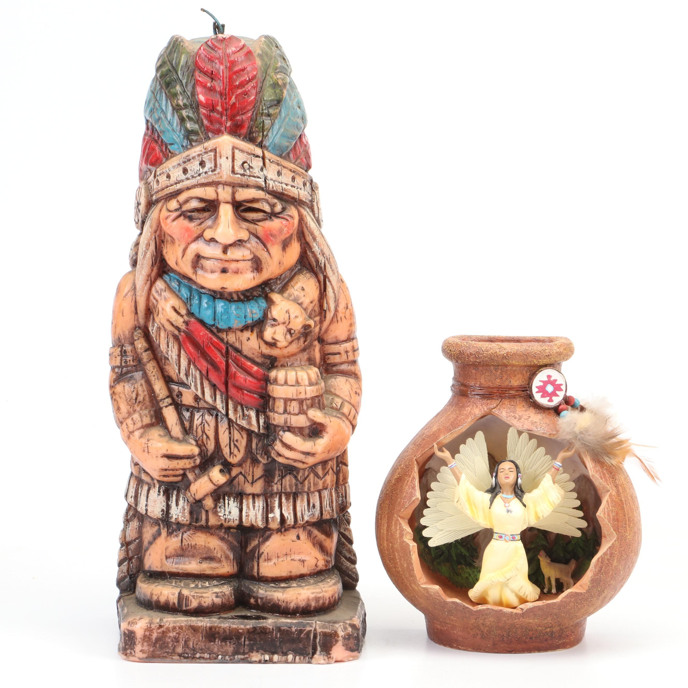 Wood N Wax Native American Candle with Illuminated Angel and Gourd ...