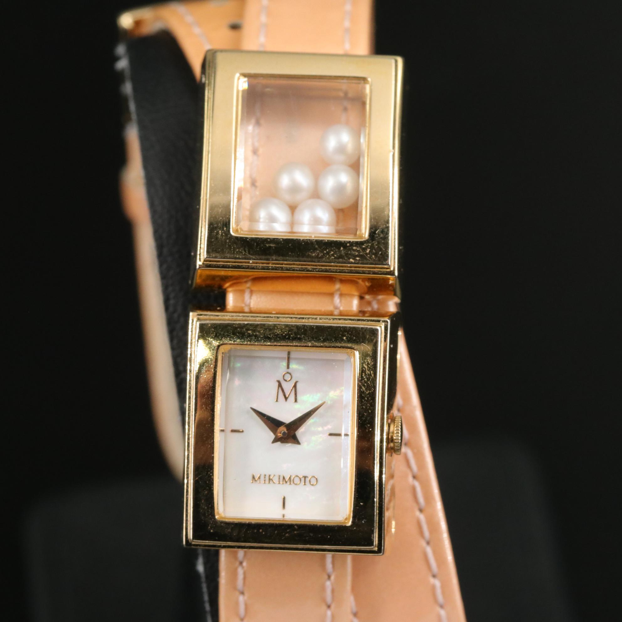 Mikimoto Leather Dual Watch with Mother of Pearl Dial | Everything But ...