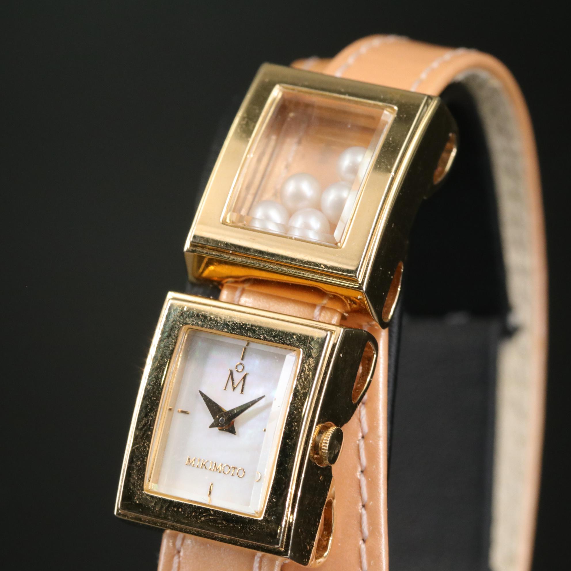 Mikimoto Leather Dual Watch with Mother of Pearl Dial | Everything But ...