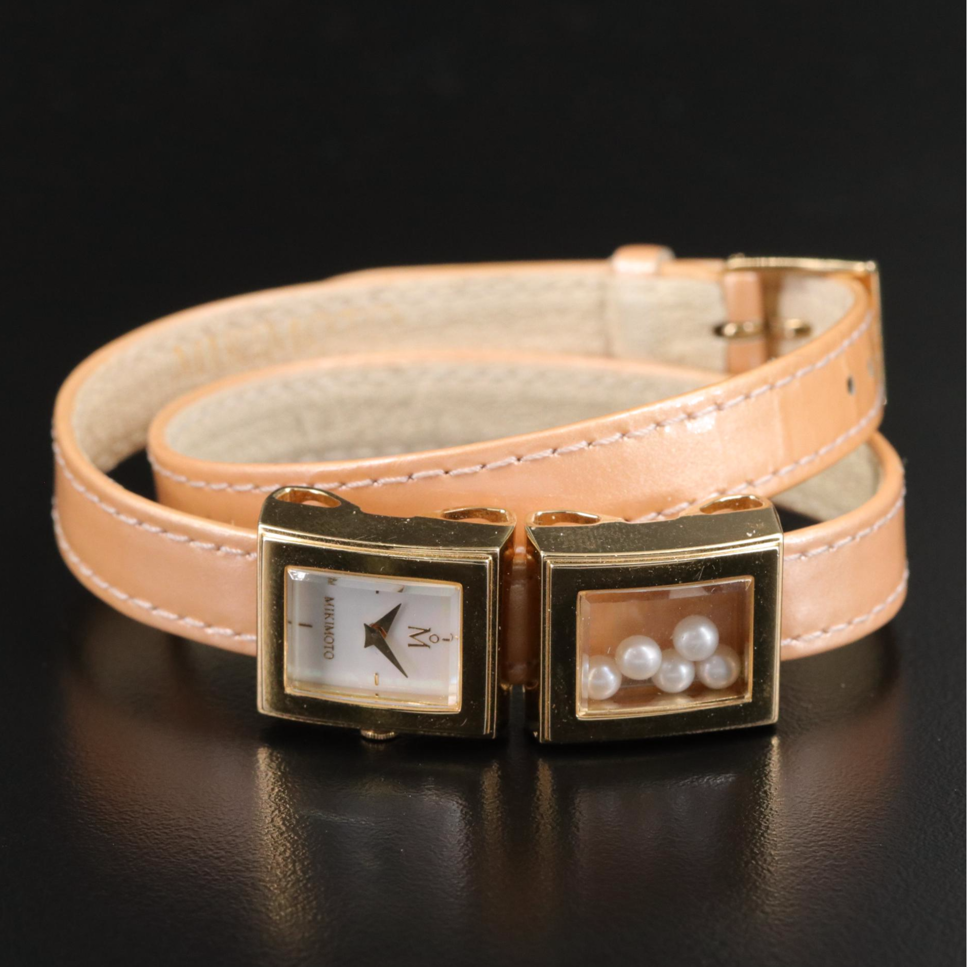 Mikimoto Leather Dual Watch with Mother of Pearl Dial | Everything But ...