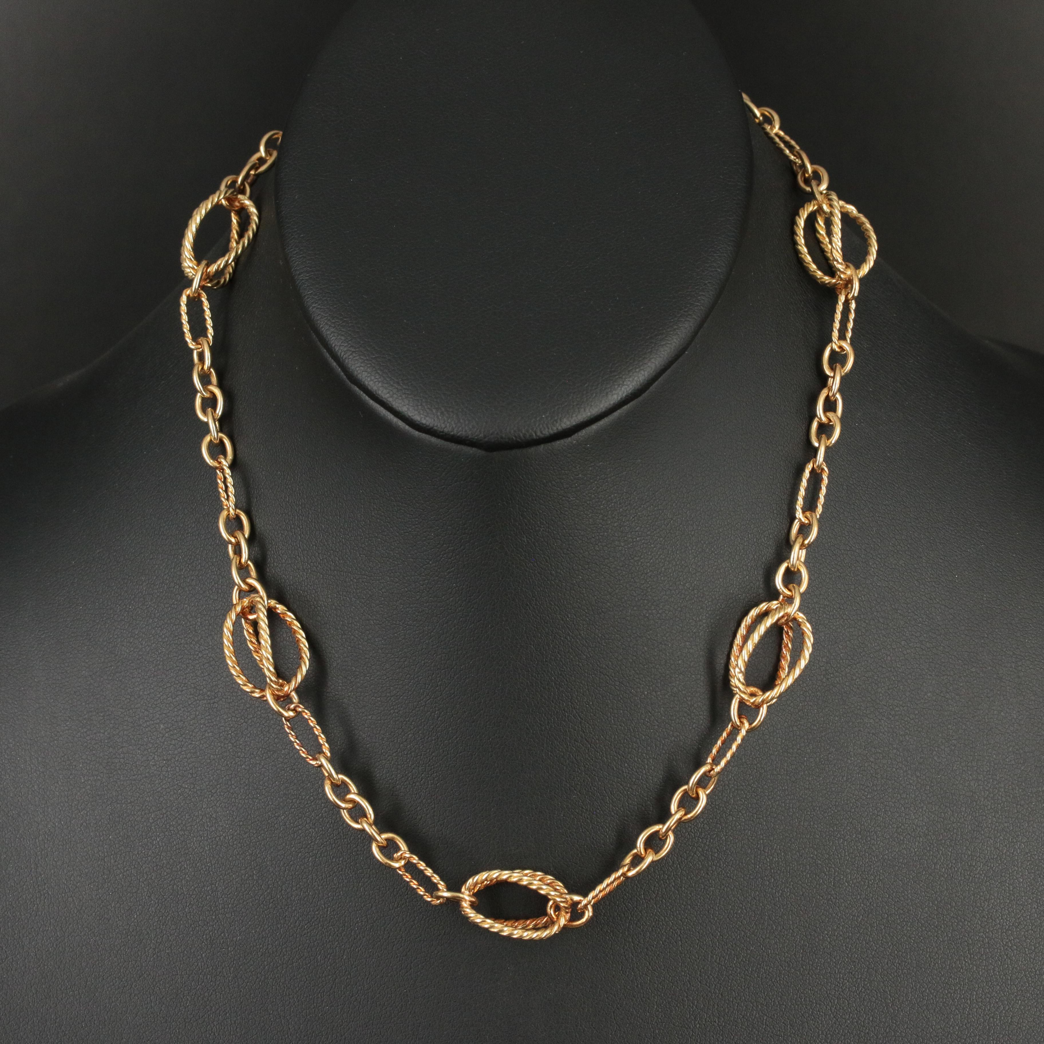 David Yurman 18K Oval Cage Station Figaro Link Necklace | EBTH