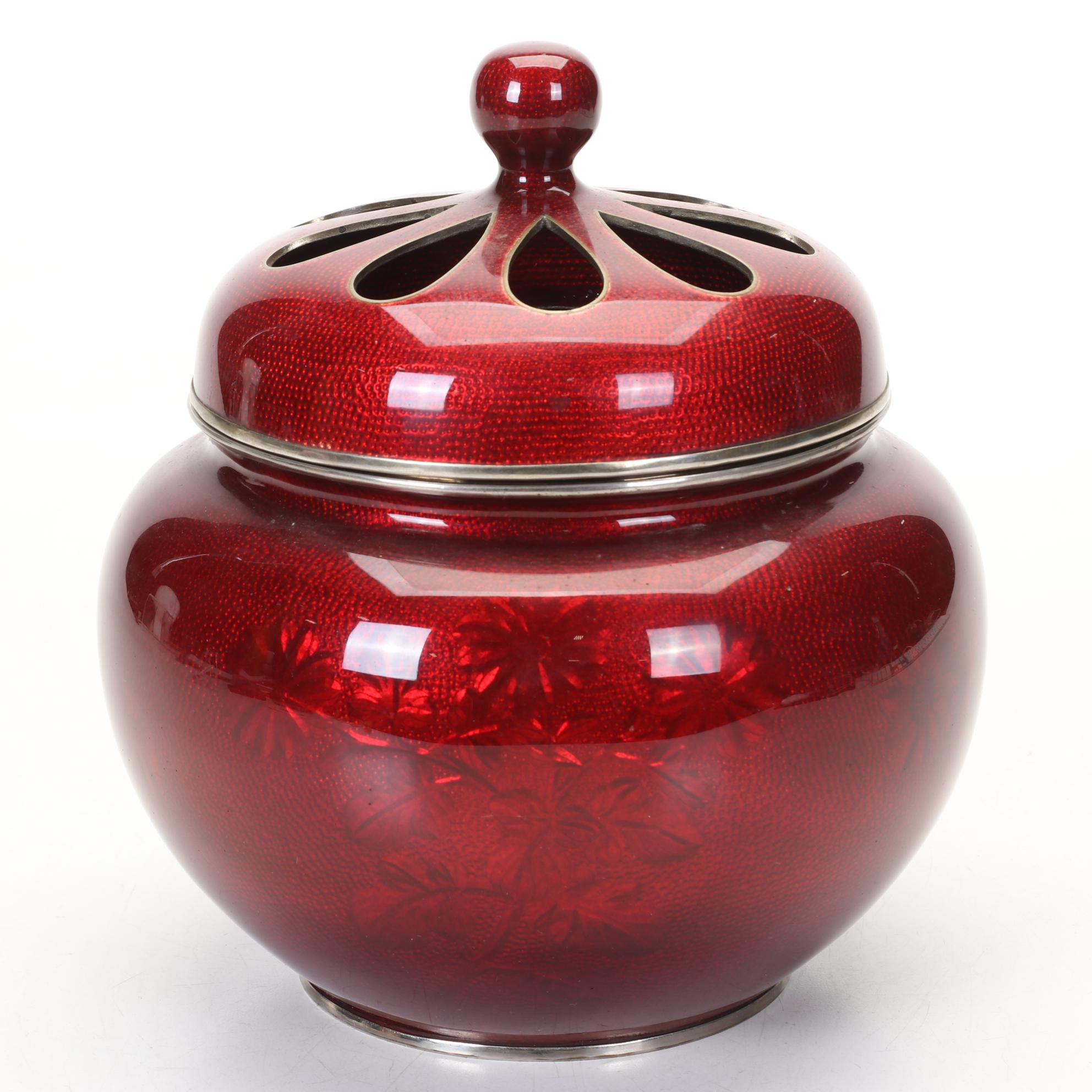 Japanese Ginbari Red Cloisonne Potpourri Pot | EBTH