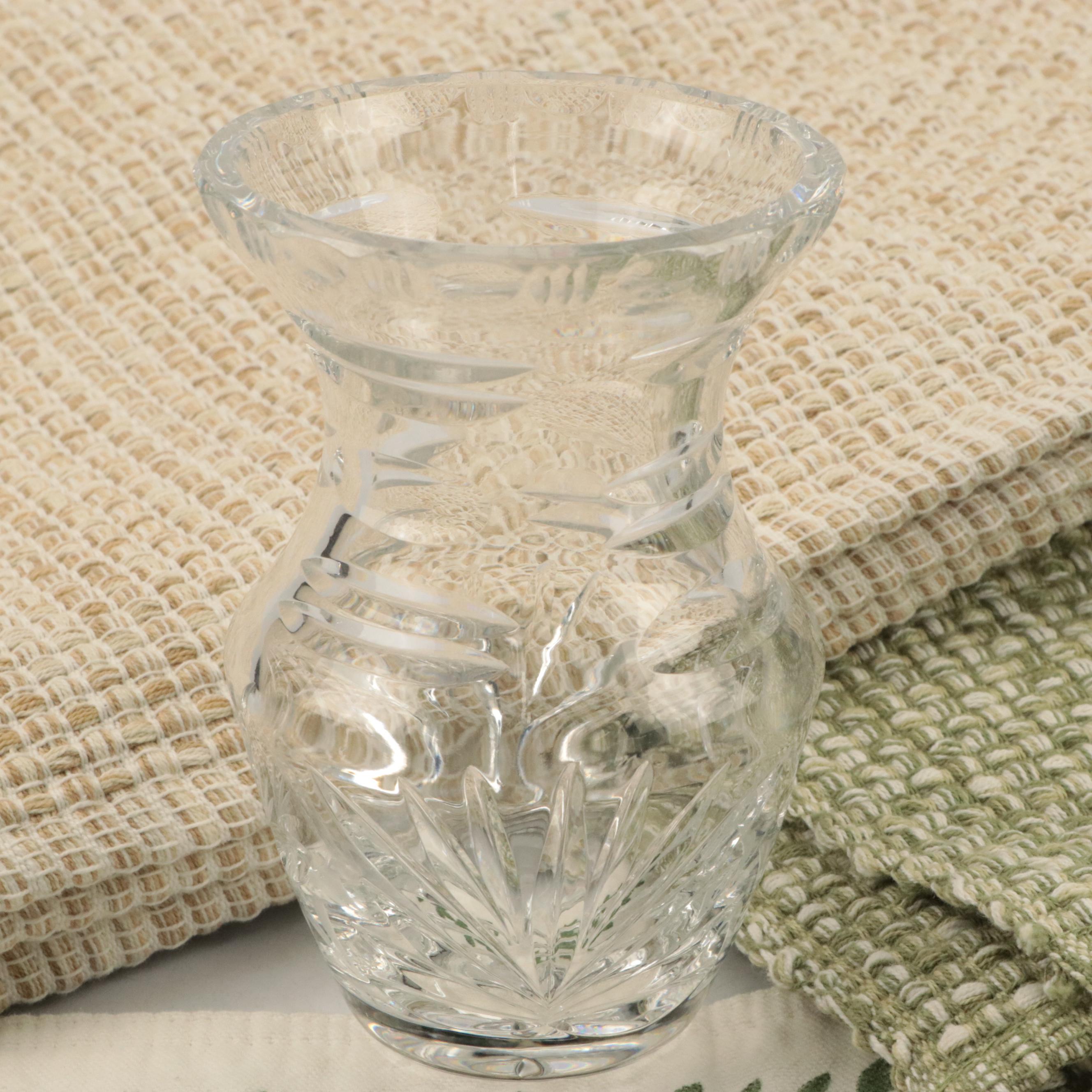 Crystal Vase with Hand-Blown Art Glass Pitcher and Cotton Placemats | EBTH