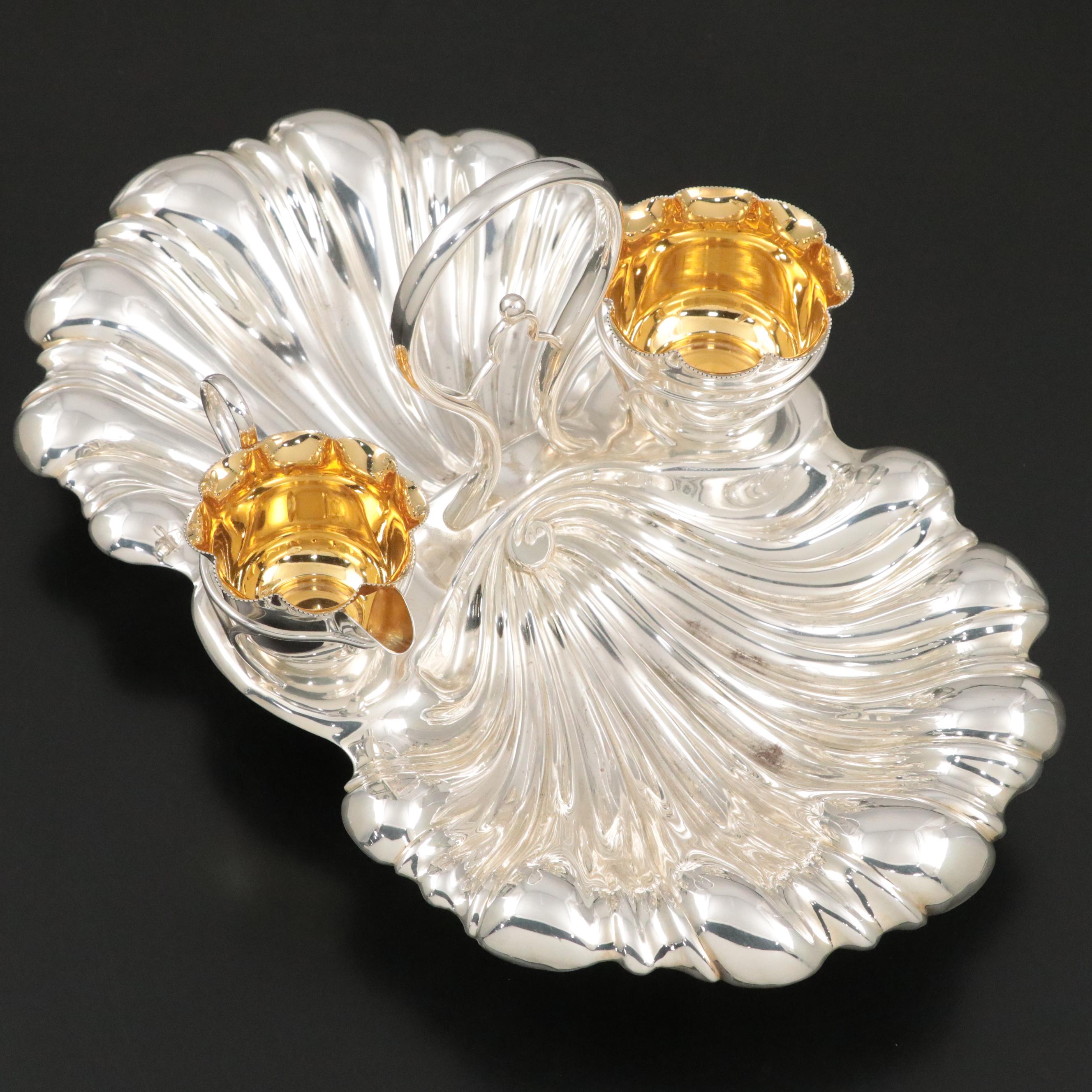 English Daniel & Arter Gold Washed Silver Plate Fluted Strawberry Set ...