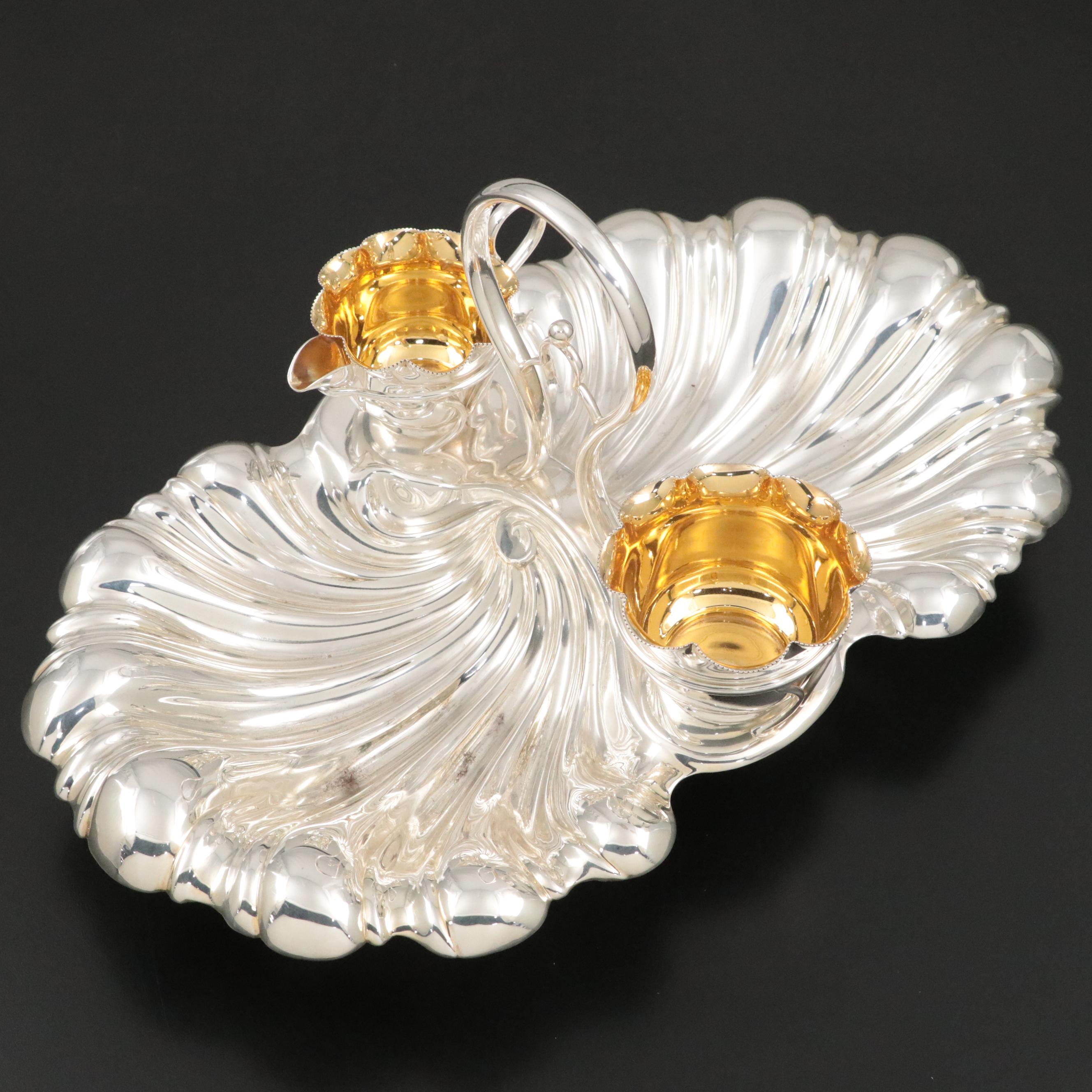 English Daniel & Arter Gold Washed Silver Plate Fluted Strawberry Set ...