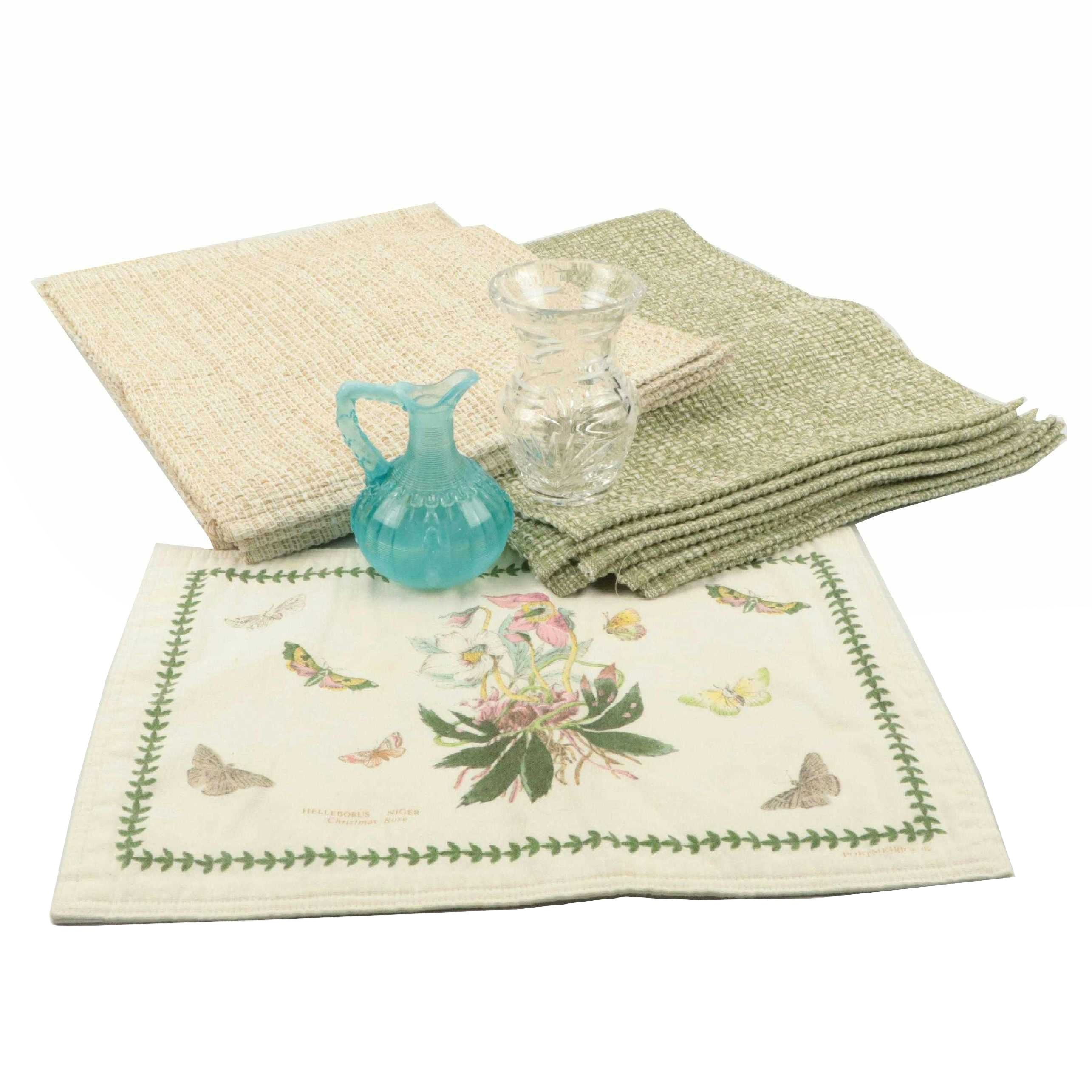 Crystal Vase with Hand-Blown Art Glass Pitcher and Cotton Placemats | EBTH