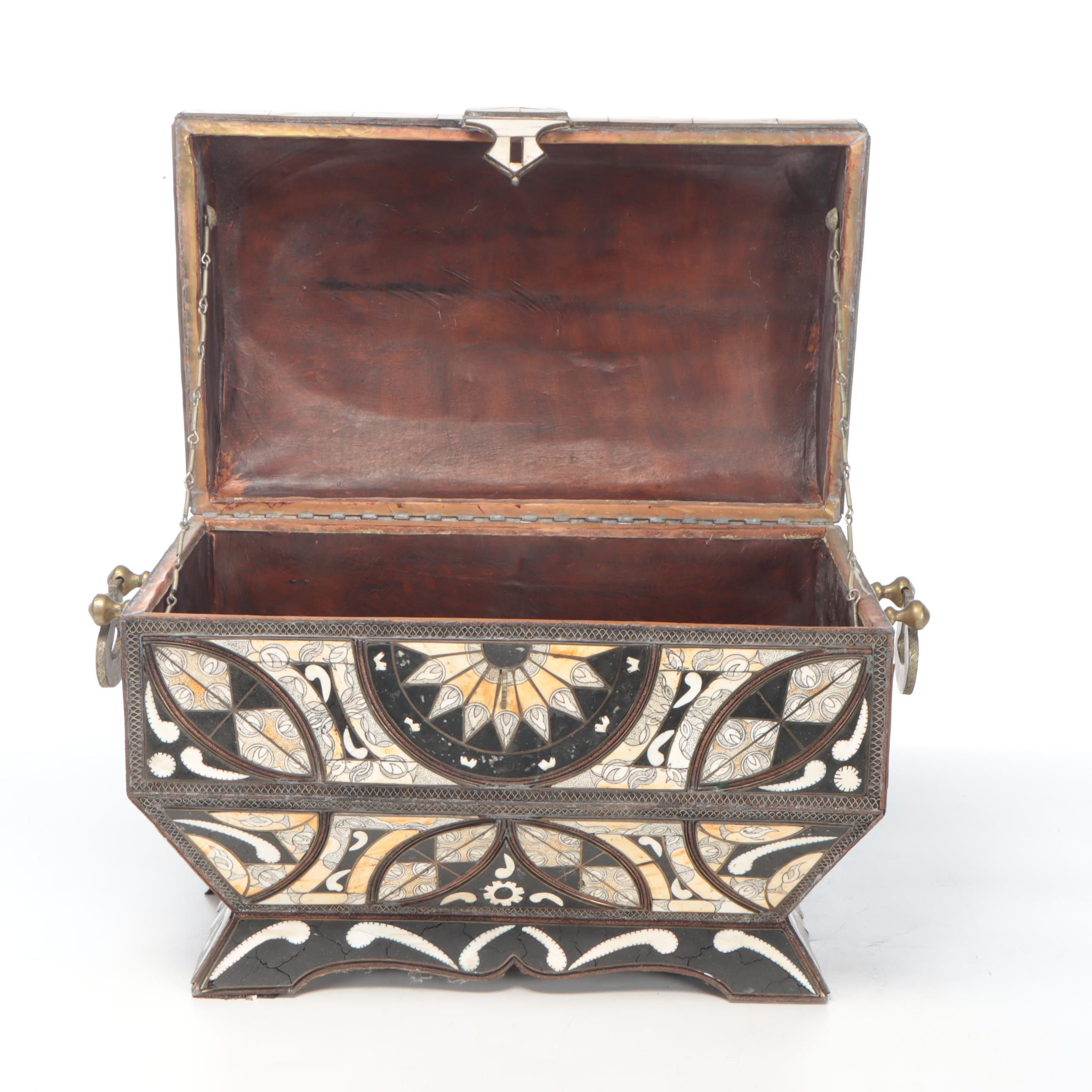 Moroccan Camel Bone Inlay Metal Filigree Chest | Everything But The House
