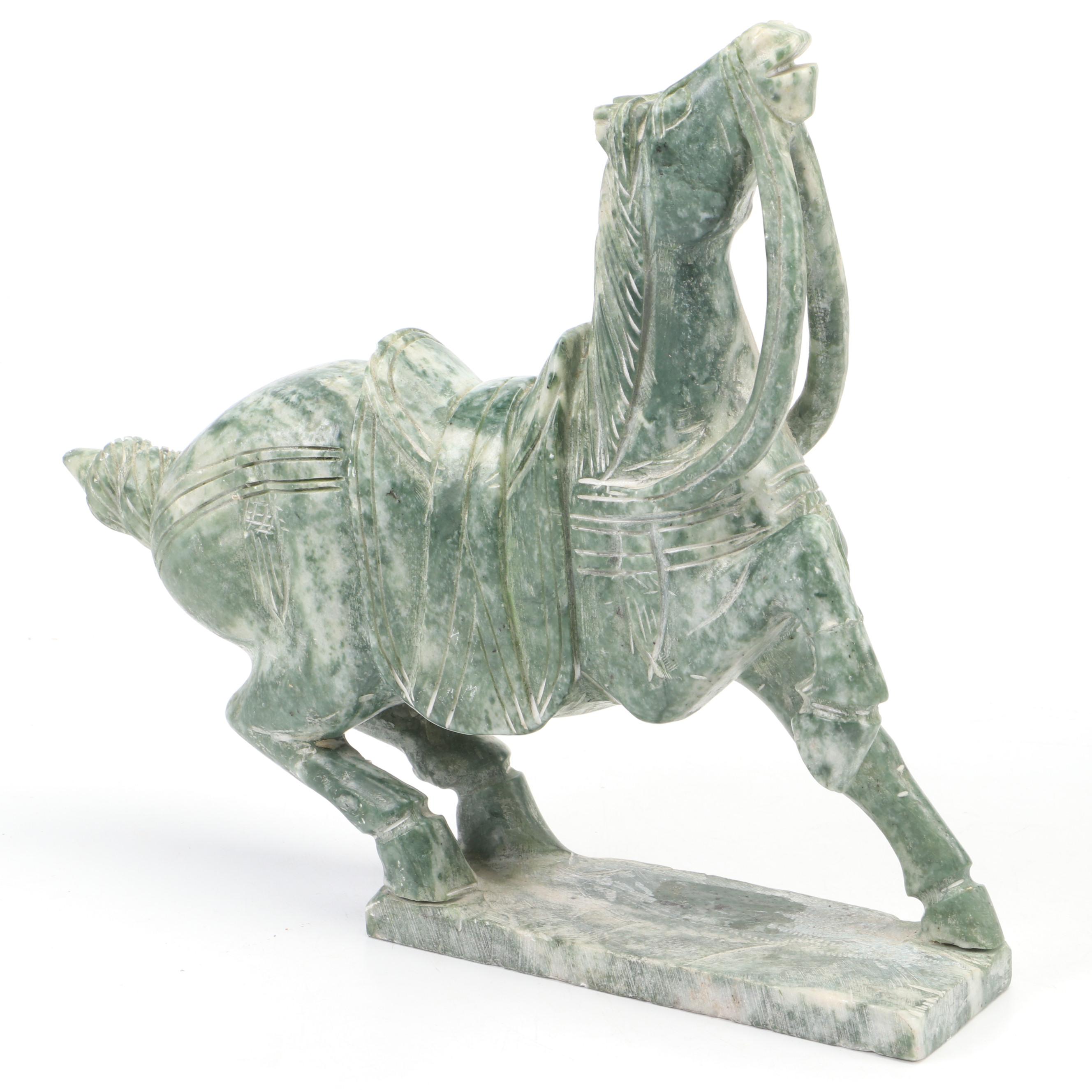 Chinese Carved Serpentine Rearing War Horse Figurines | EBTH
