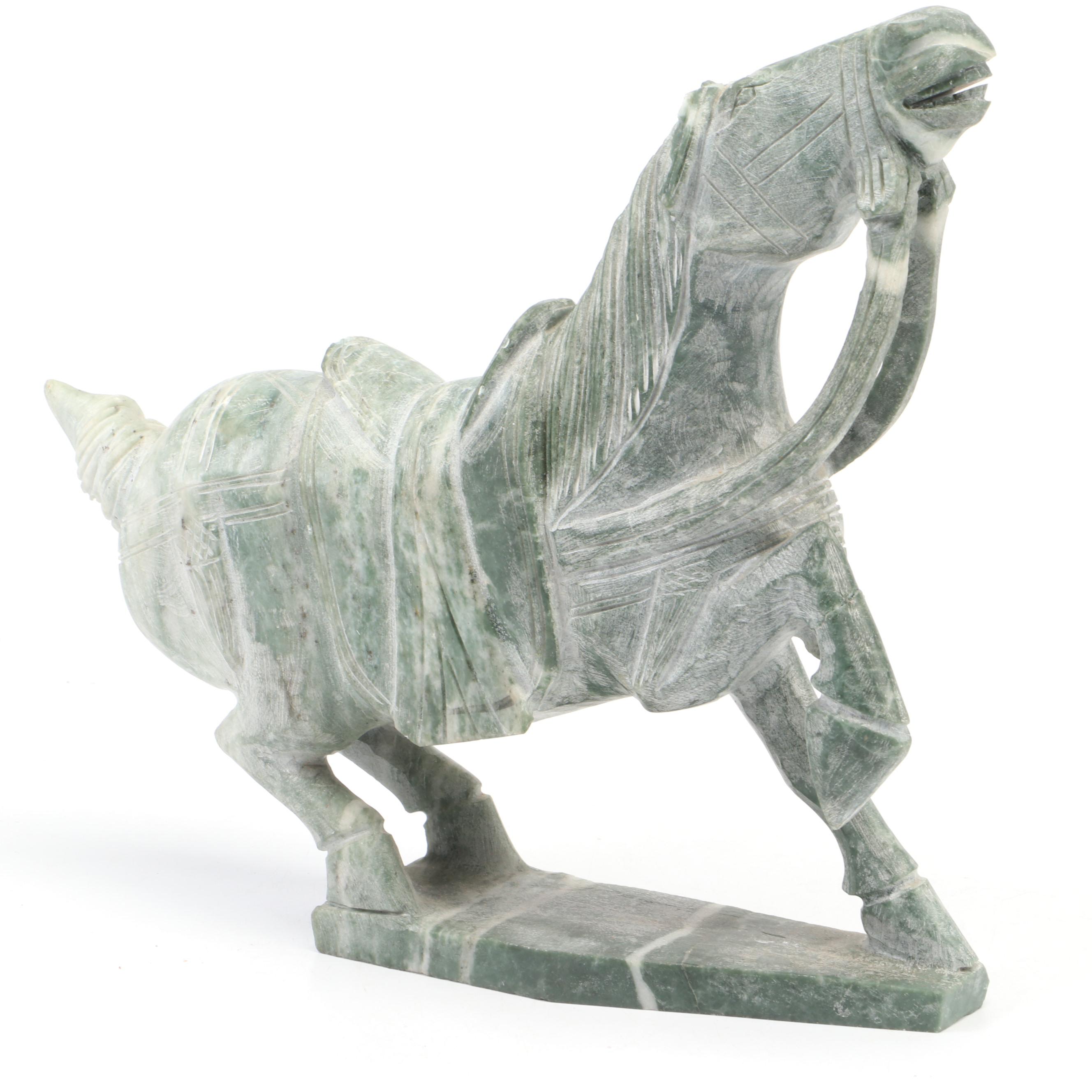 Chinese Carved Serpentine Rearing War Horse Figurines | EBTH