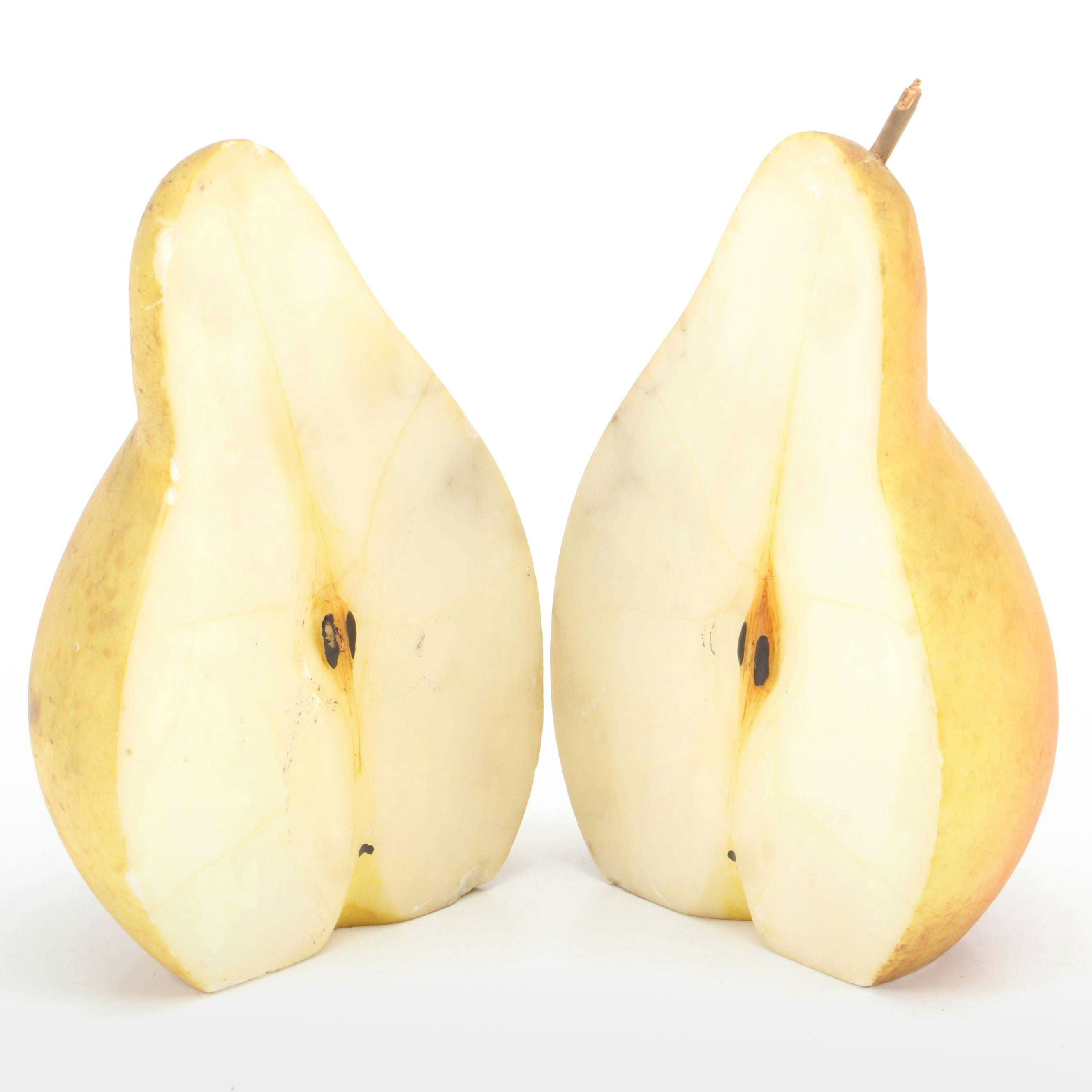 Italian Carved Alabaster Pear Form Bookends, Mid-20th Century | EBTH