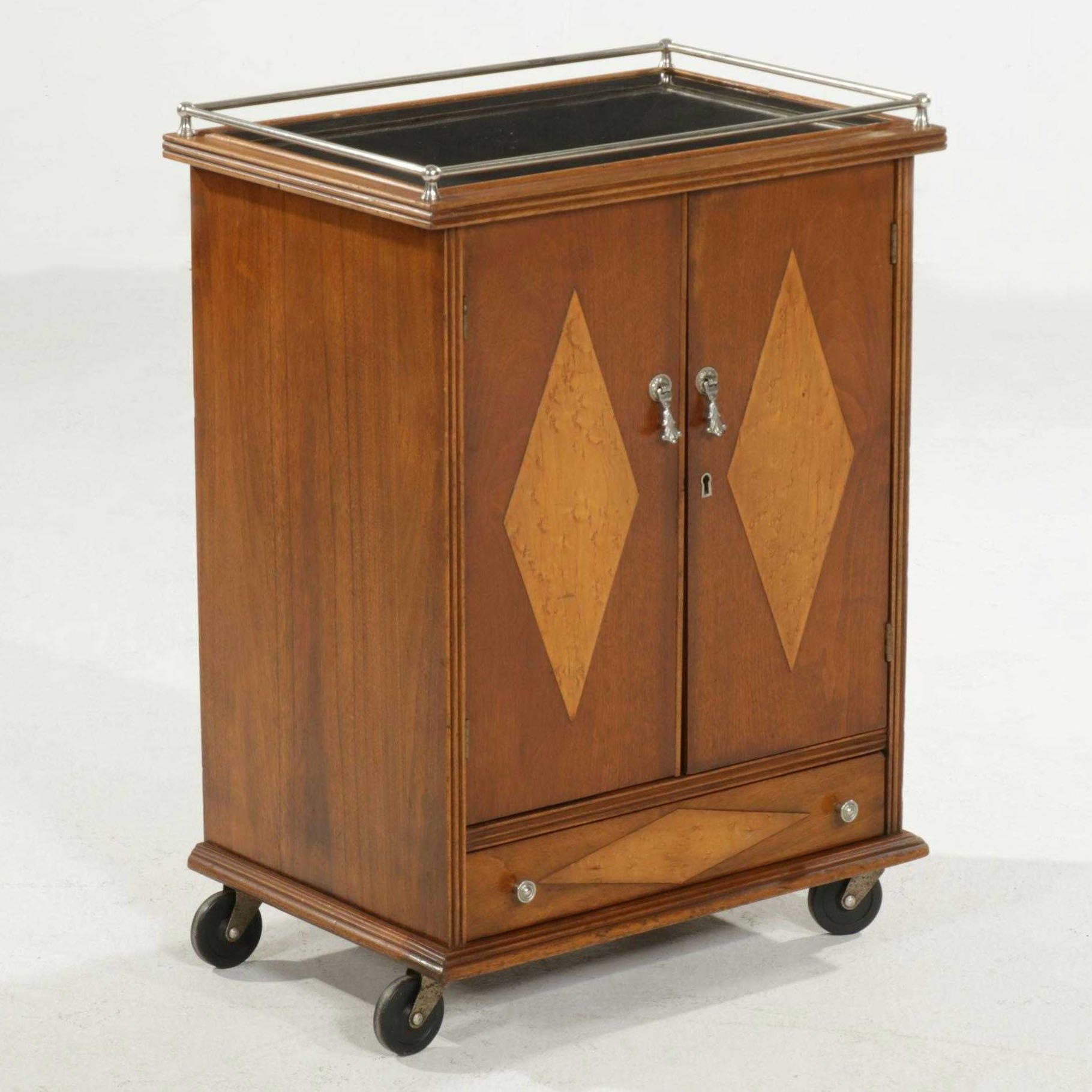 Art Deco Style Walnut Rolling Bar Cabinet, Mid 20th Century | EBTH