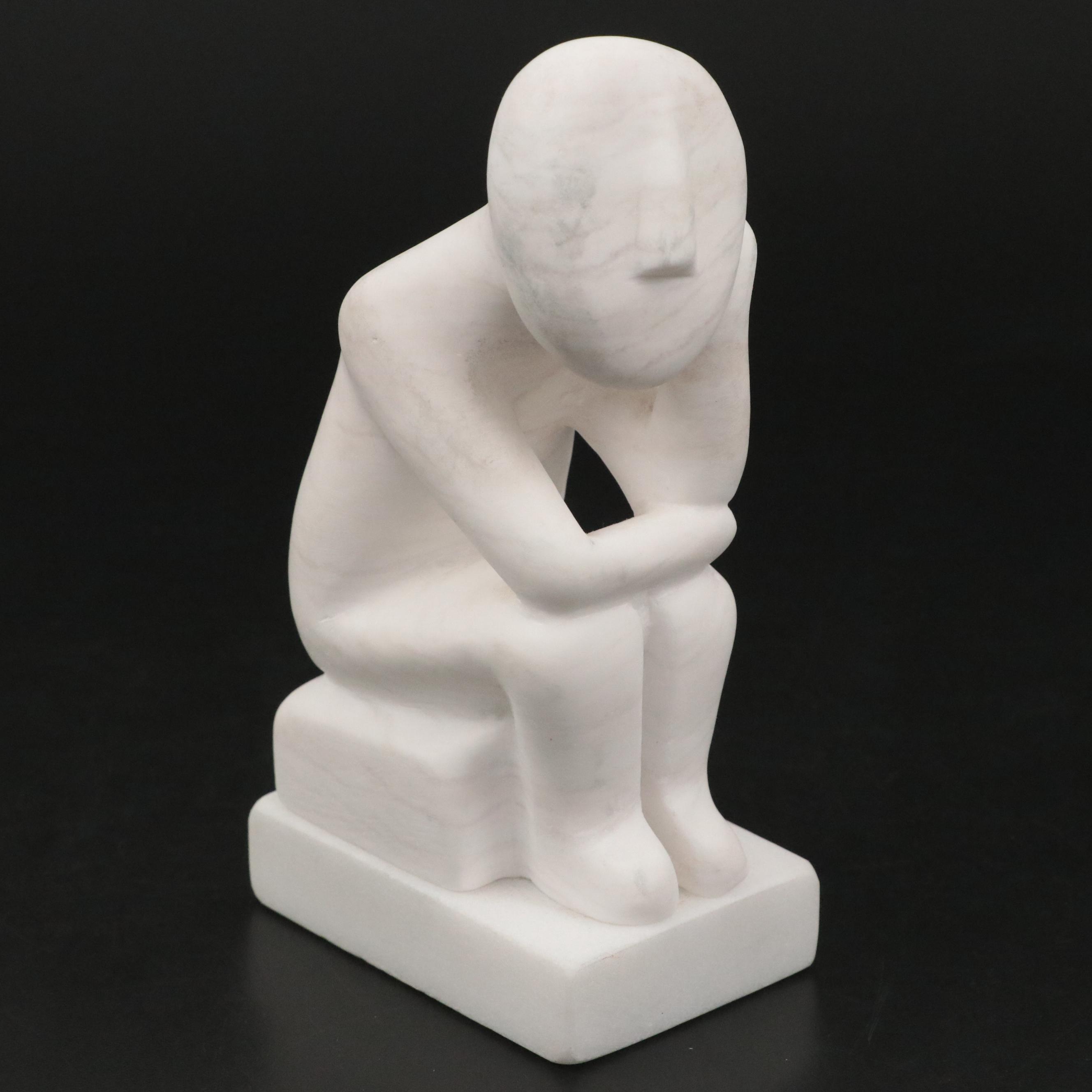 Cycladic Style Cast Stone Thinker Figurine | EBTH