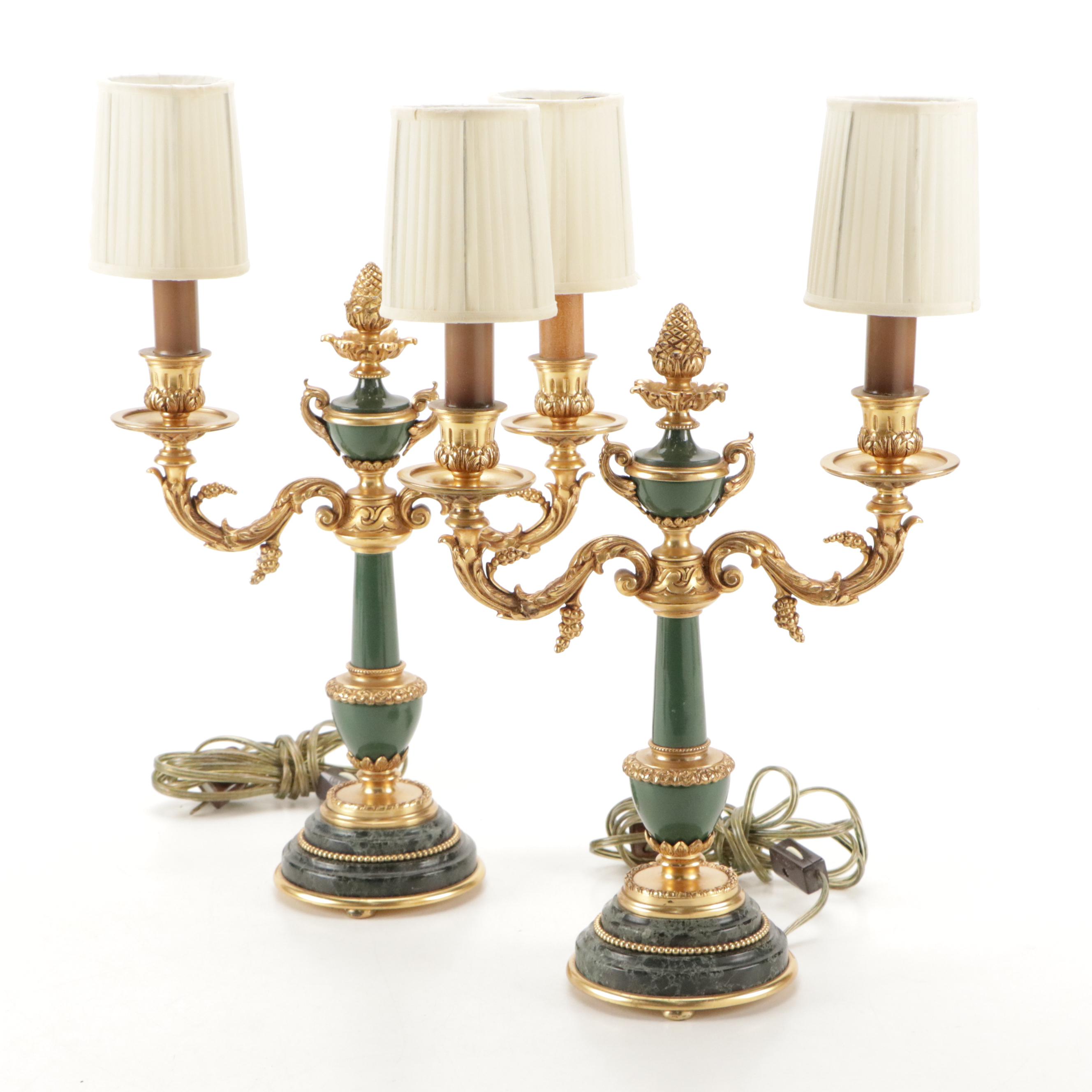 French Louis XVI Style Dual Arm Ormolu Mount Table Lamps, Late 20th C ...