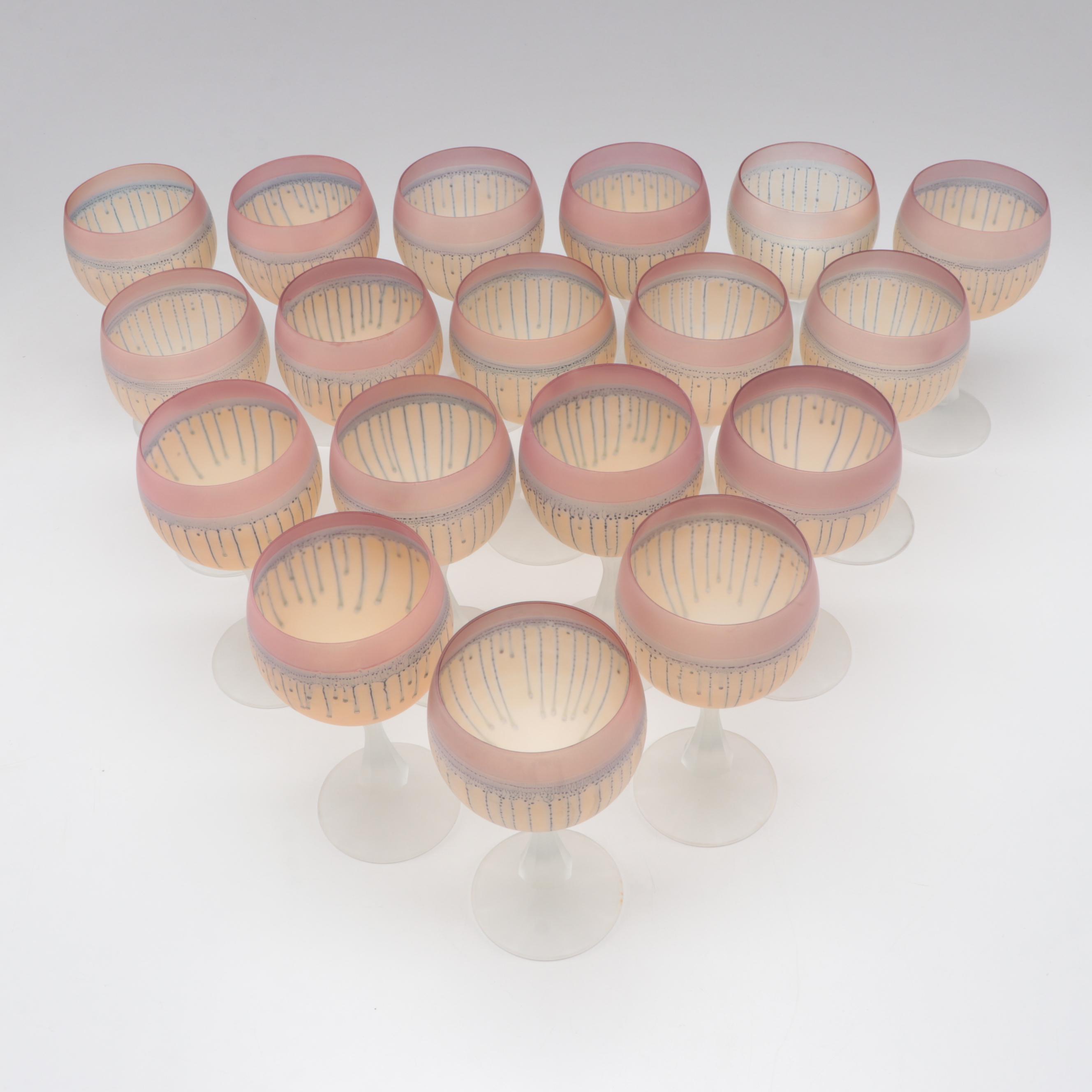 Nouveau Art Glass Drip Color Frosted Wine Glasses | EBTH