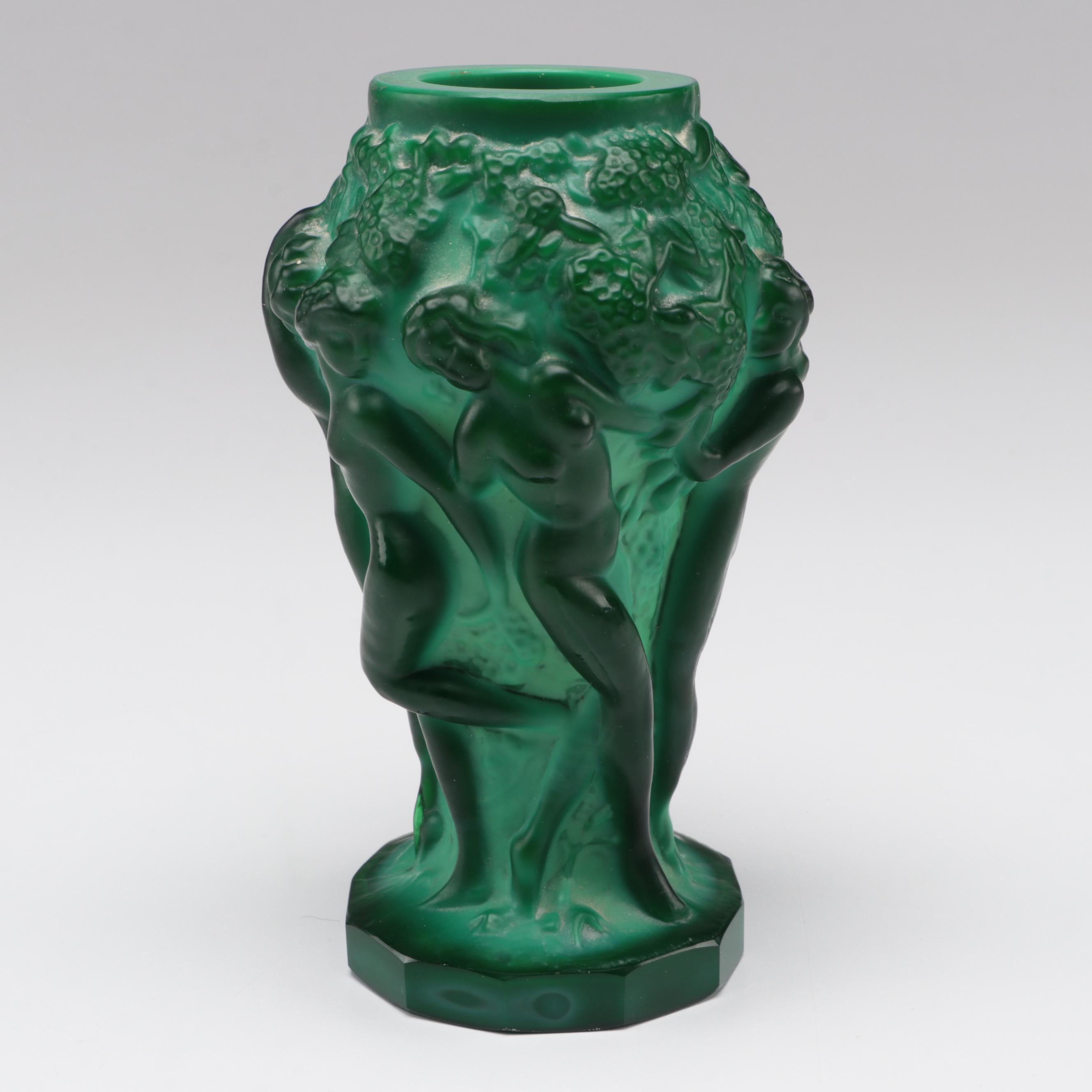 Art Deco Style Malachite Glass Bacchantes Style Vase, 20th Century | EBTH