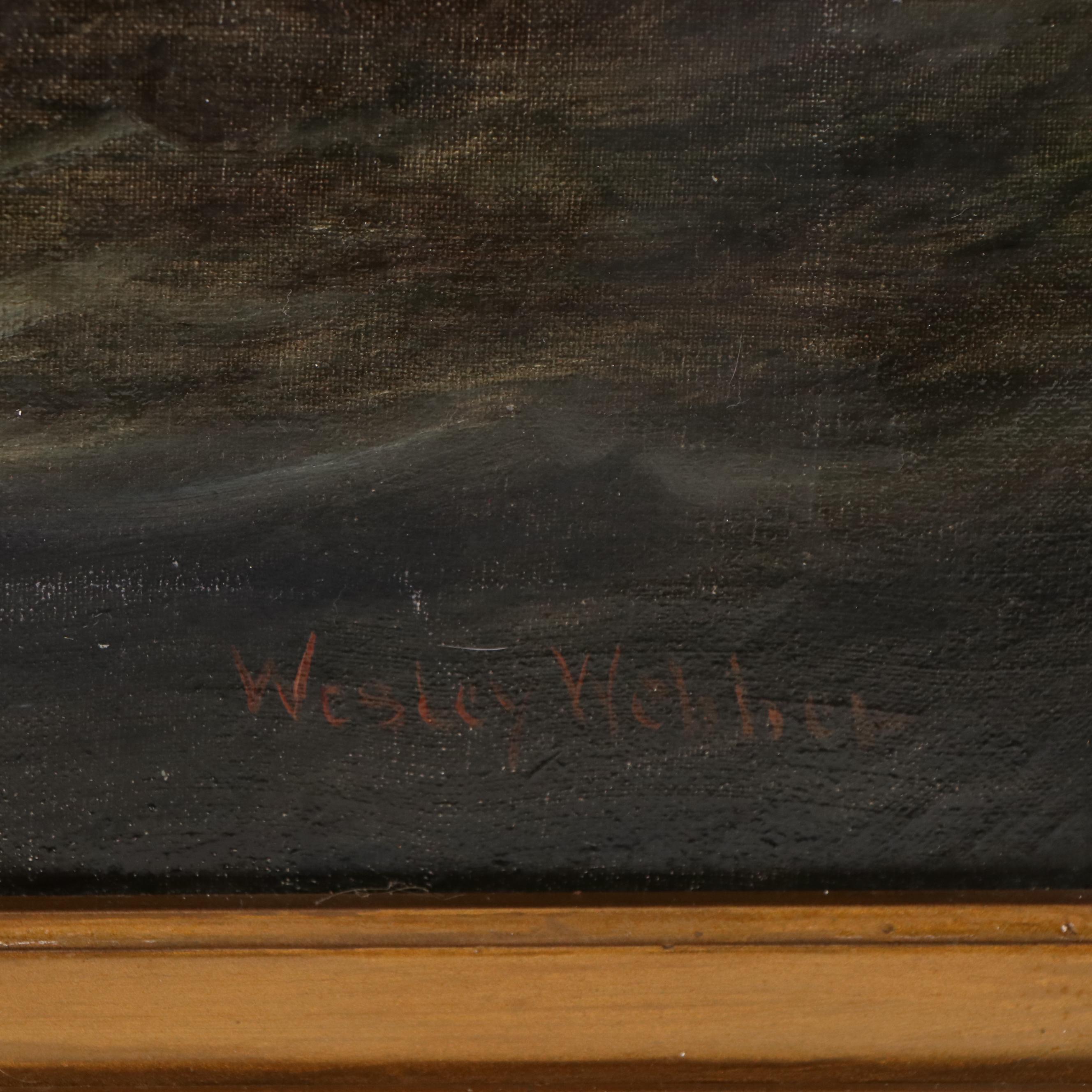 Wesley Elbridge Webber Oil Painting of Nocturne Seascape with Sailboat ...