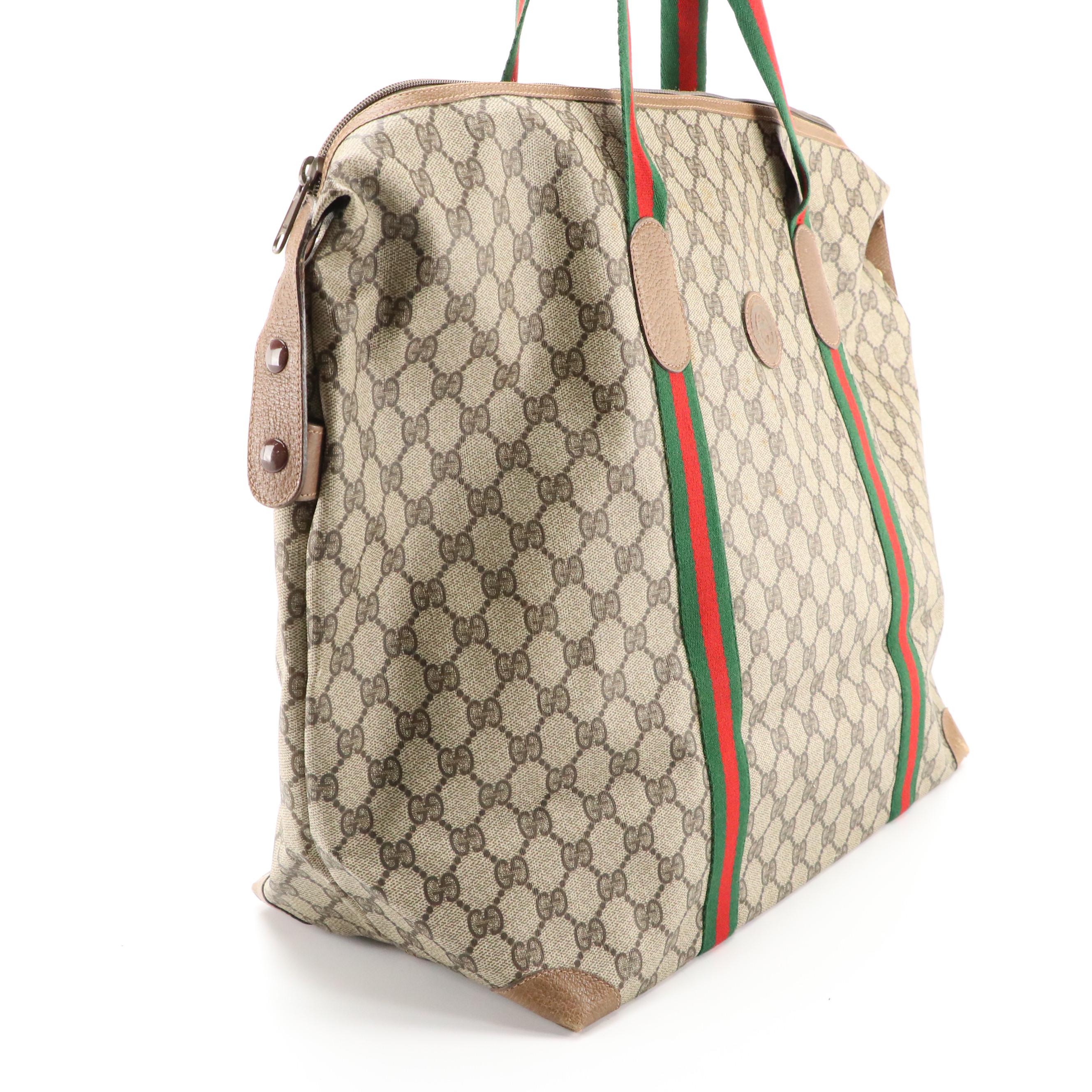 Gucci Accessory Collection GG Supreme Coated Canvas and Web Stripe Tote ...