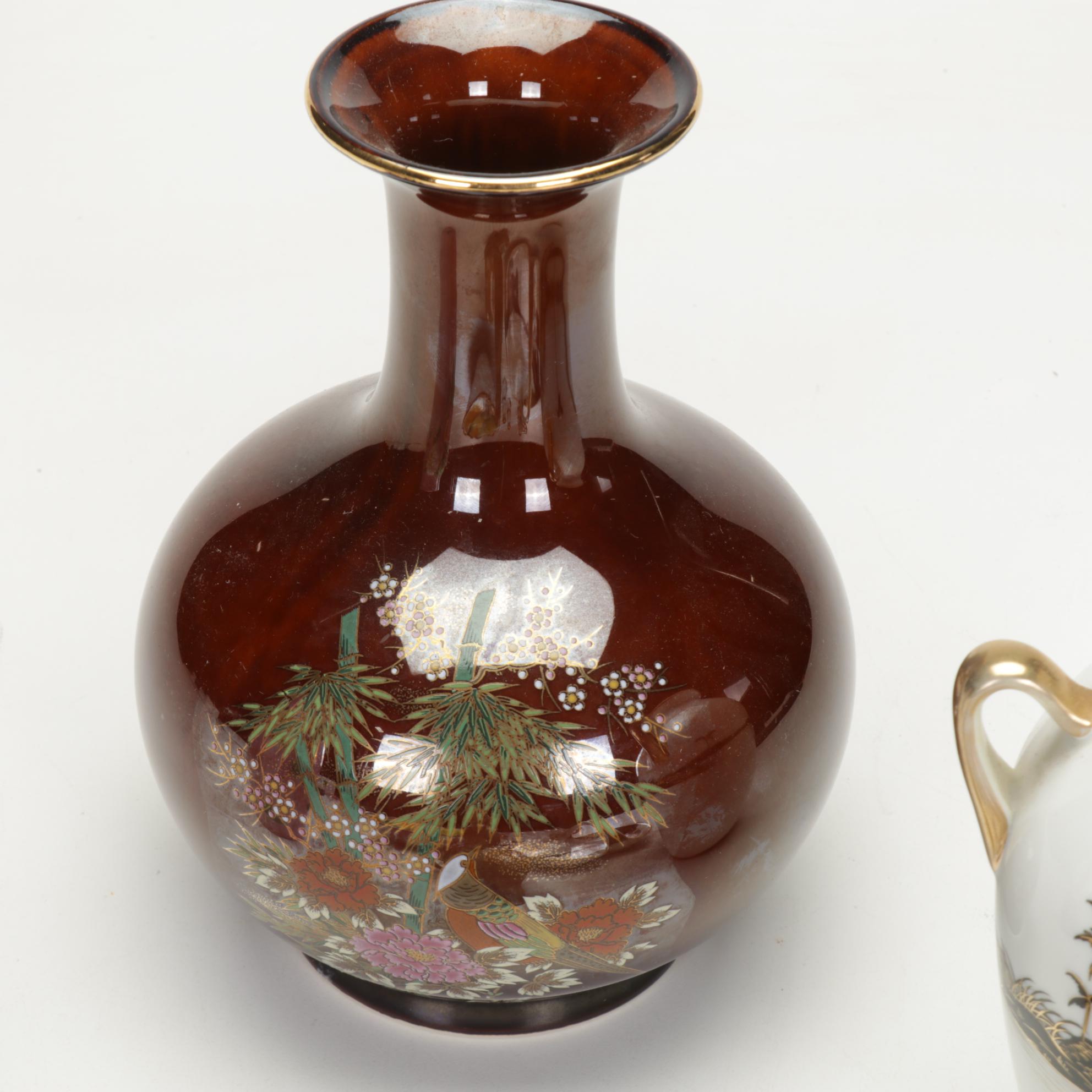 Morimura Silhouette Gilded Vase, Tidbit and Shakers With Other Japan ...