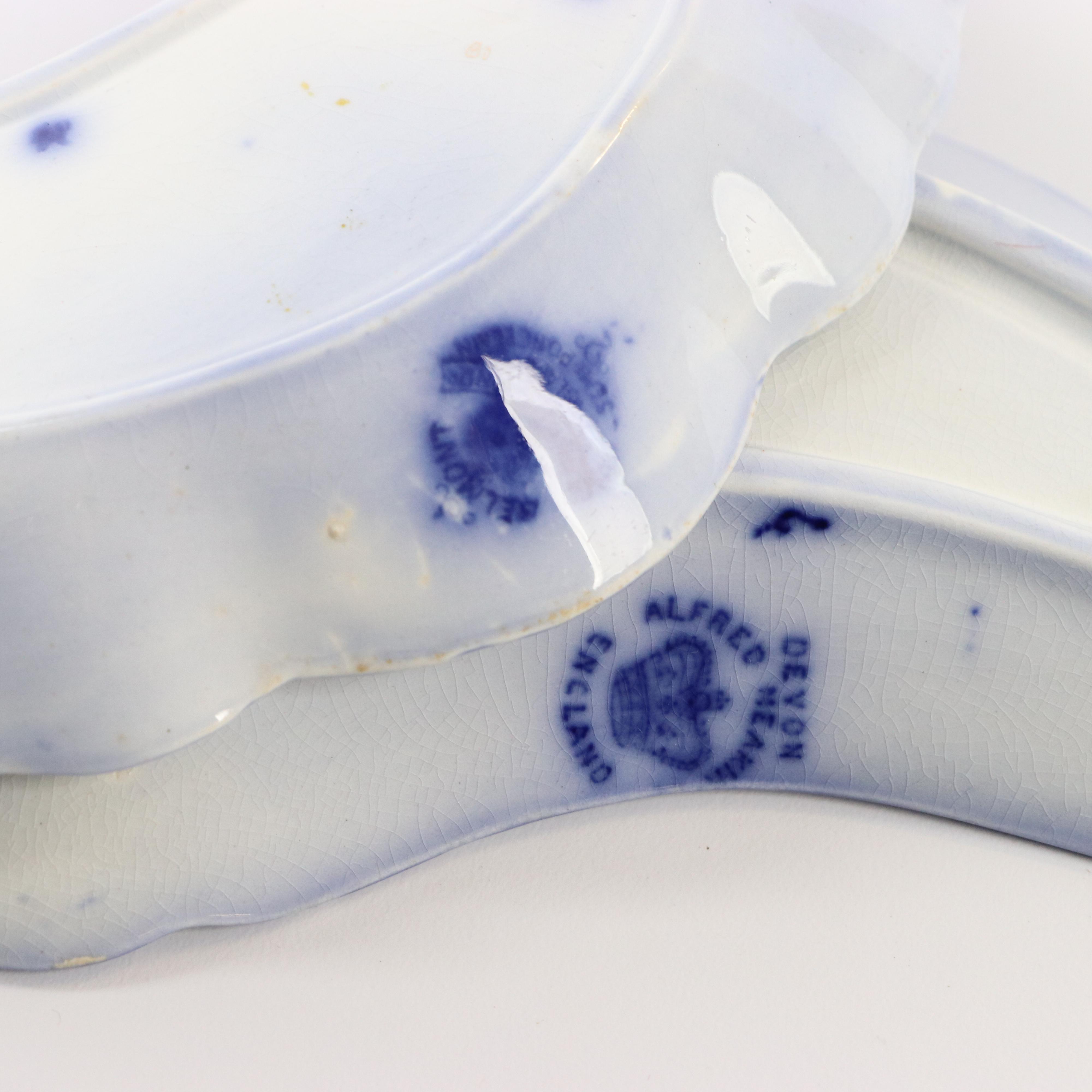 Henry Alcock, Alfred Meakin, New Wharf Pottery Flow Blue Bone Dishes ...