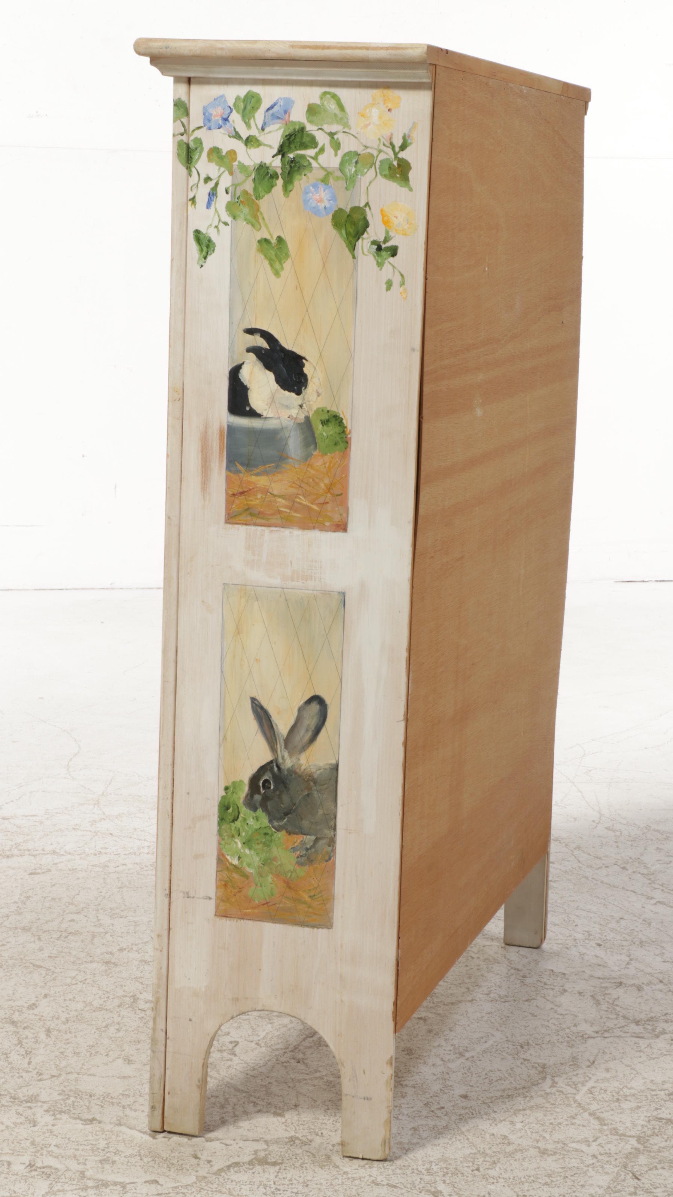 American Primitive Style Paint-Decorated Cupboard with Rabbits ...