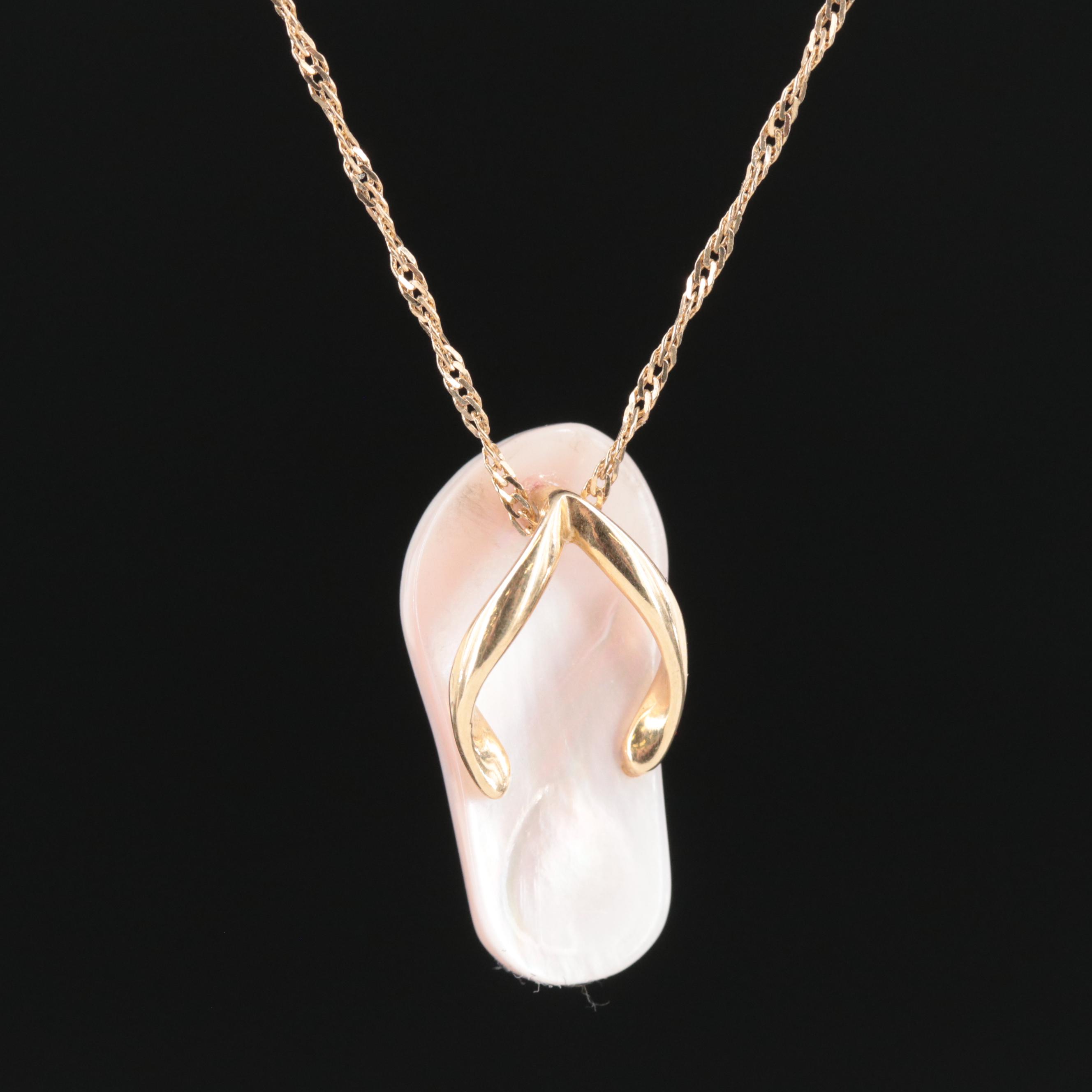 14K Mother-of-Pearl Sandal Pendant Necklace | EBTH