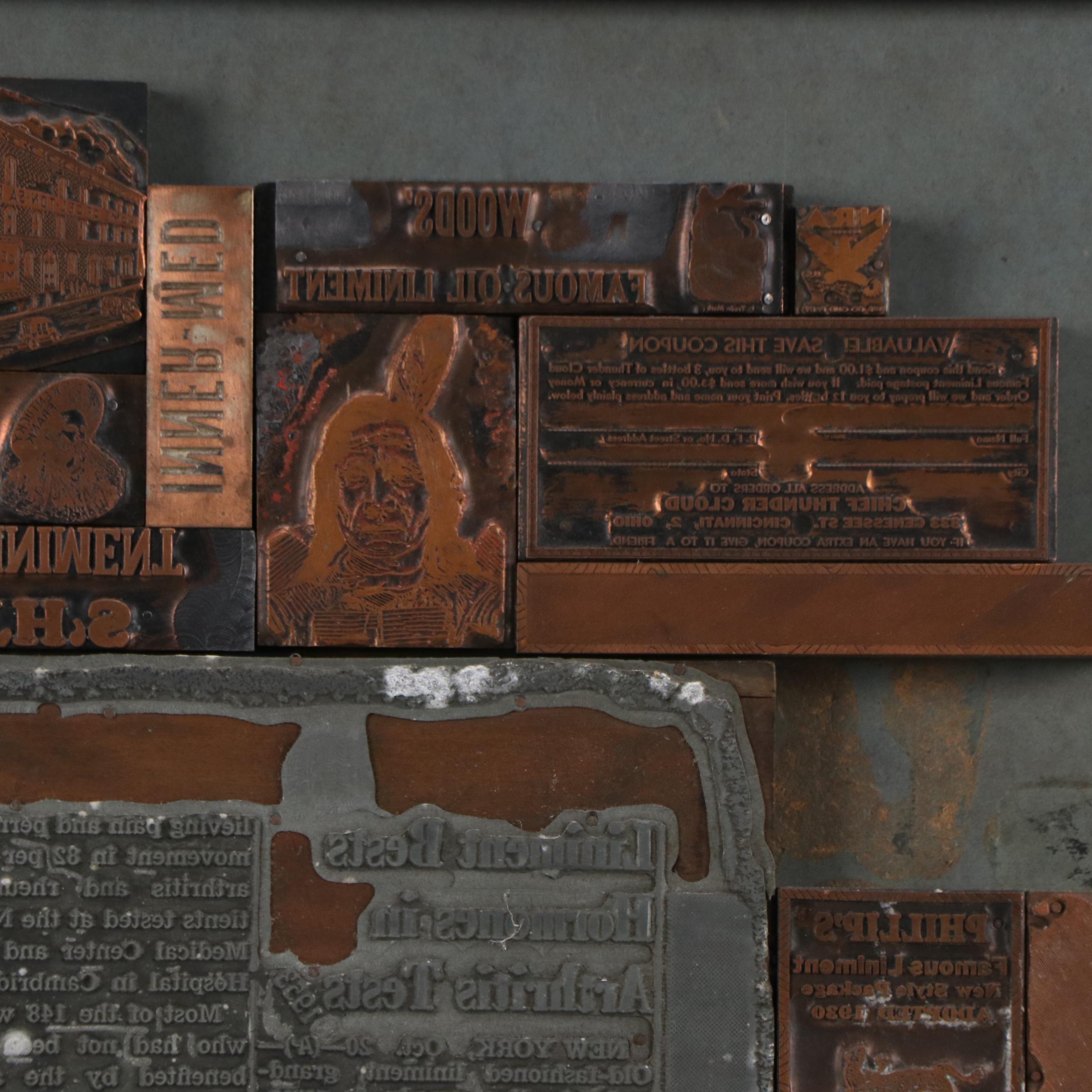 Assemblage of Wood and Metal Newspaper Printing Blocks | EBTH
