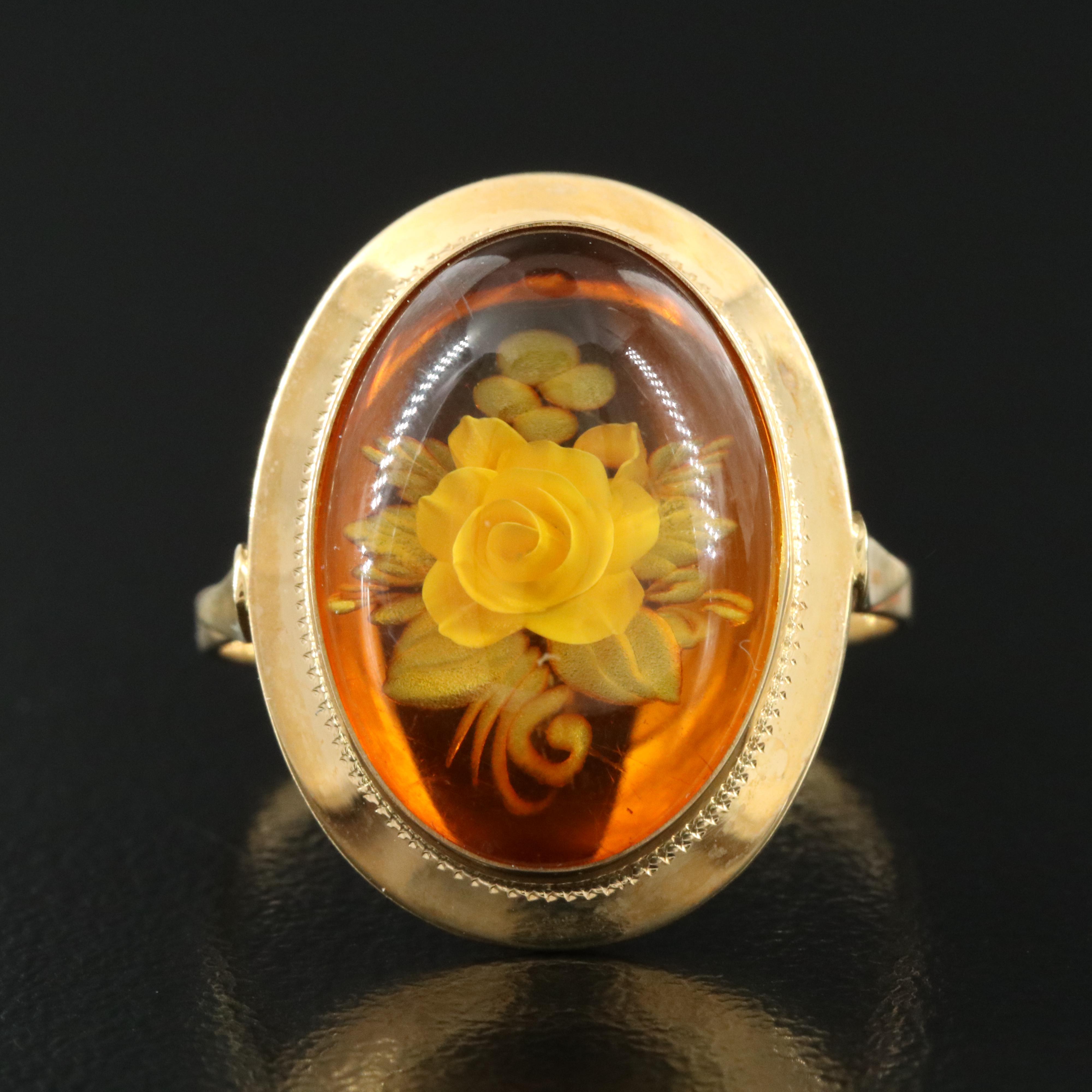 Italian 18K Copal Intaglio Rose Ring | EBTH