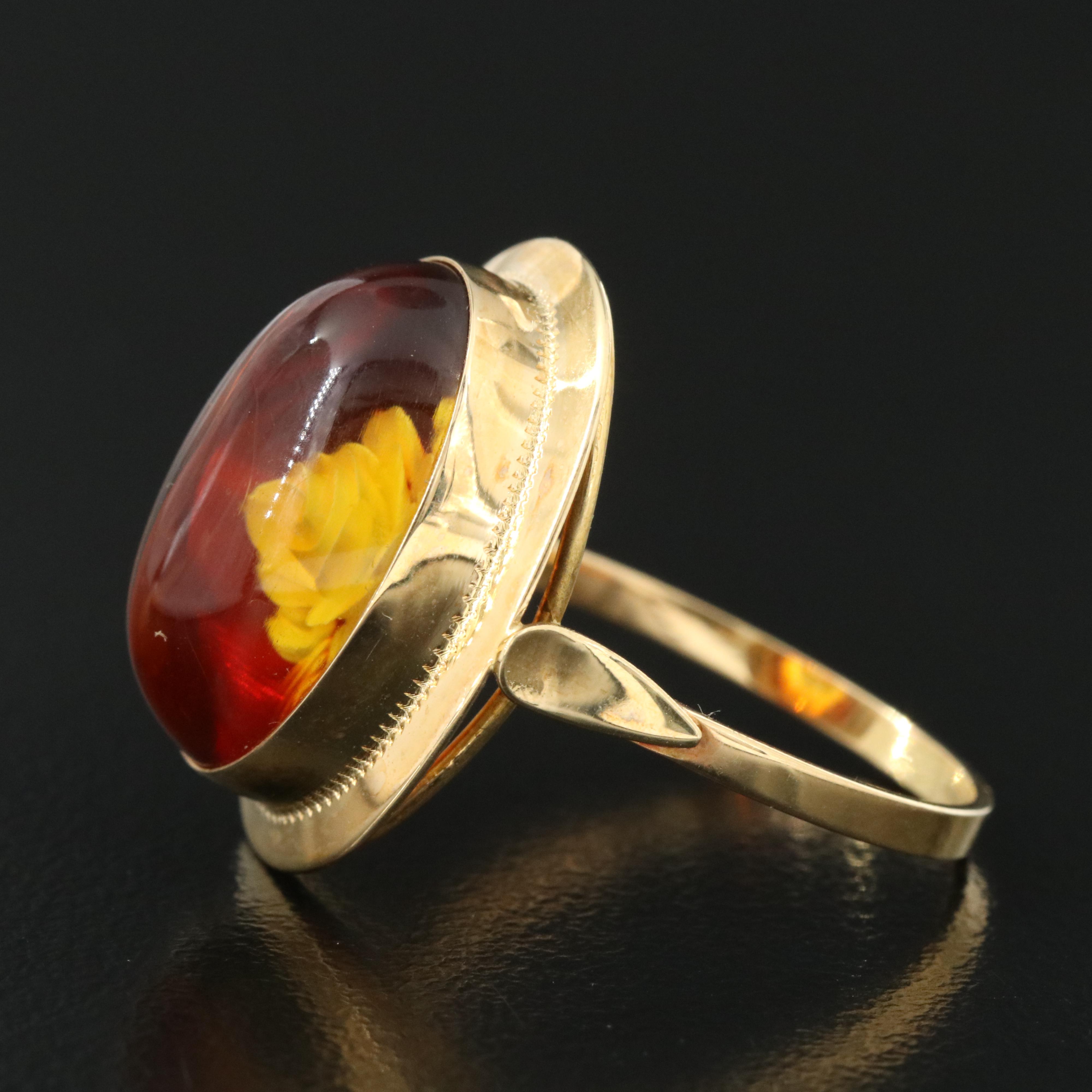 Italian 18K Copal Intaglio Rose Ring | EBTH