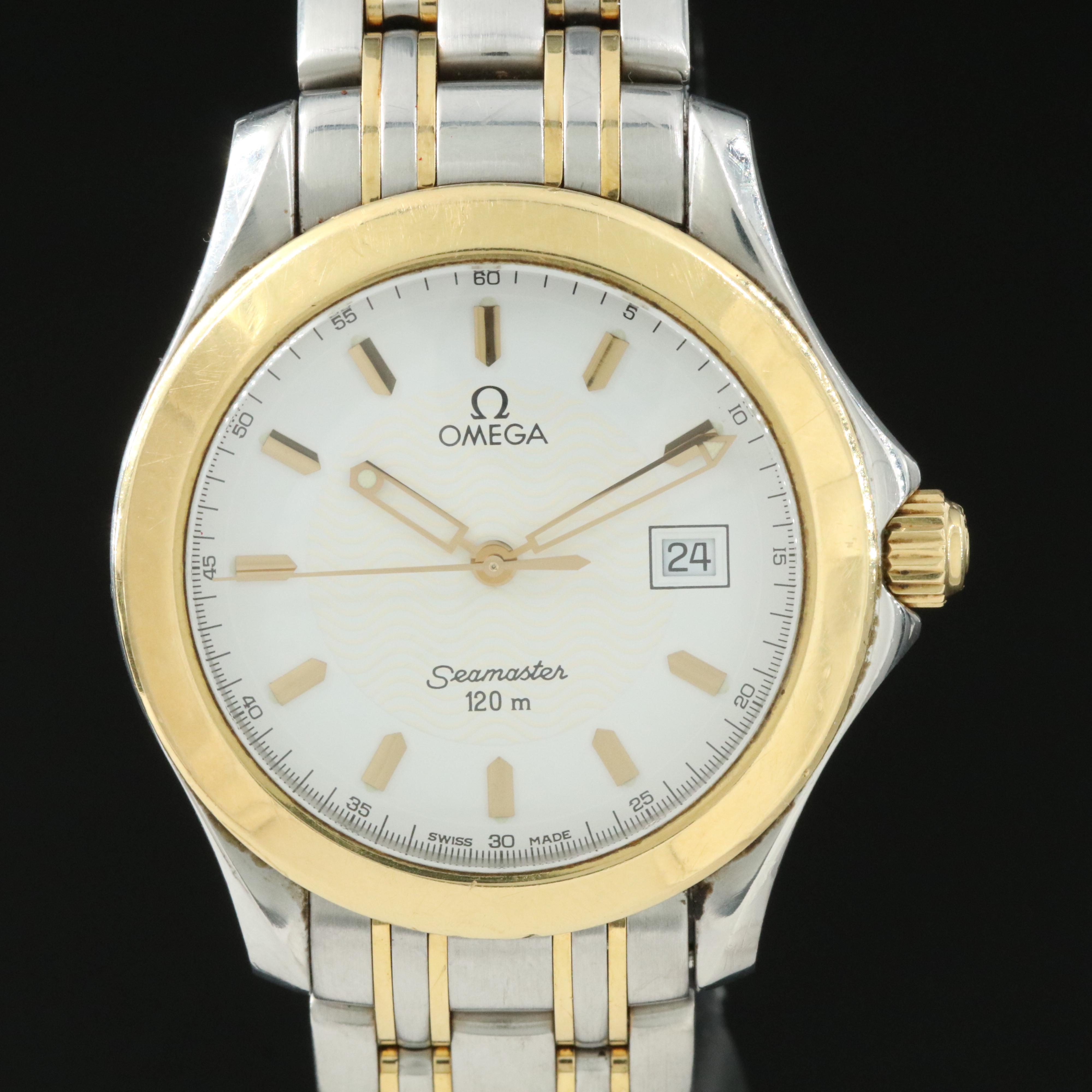 18K and Stainless Steel Omega Seamaster Wristwatch with "Wave" Dial | EBTH